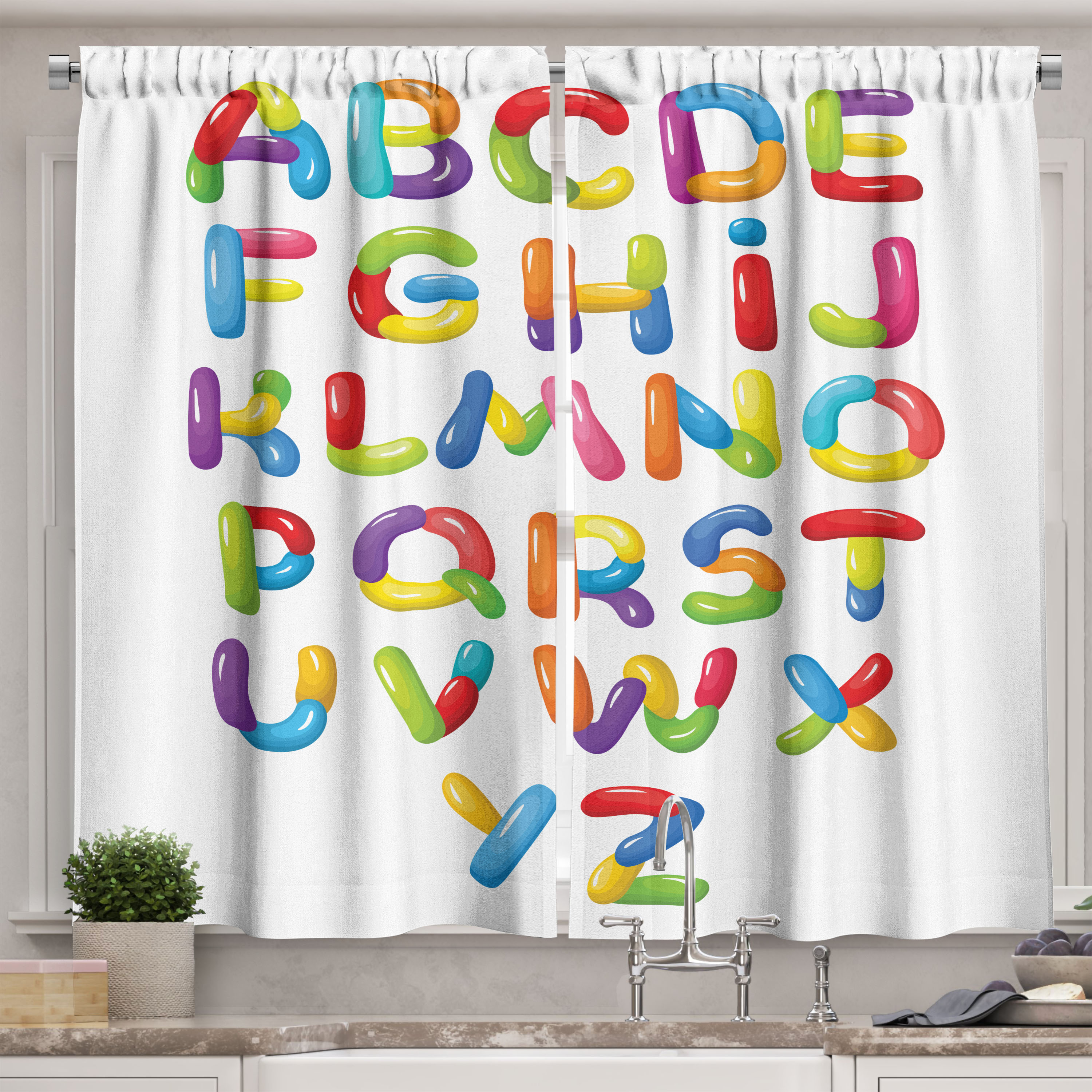 Letters Curtains 2 Panels Set, Colorful Letters Kids Children Design ...