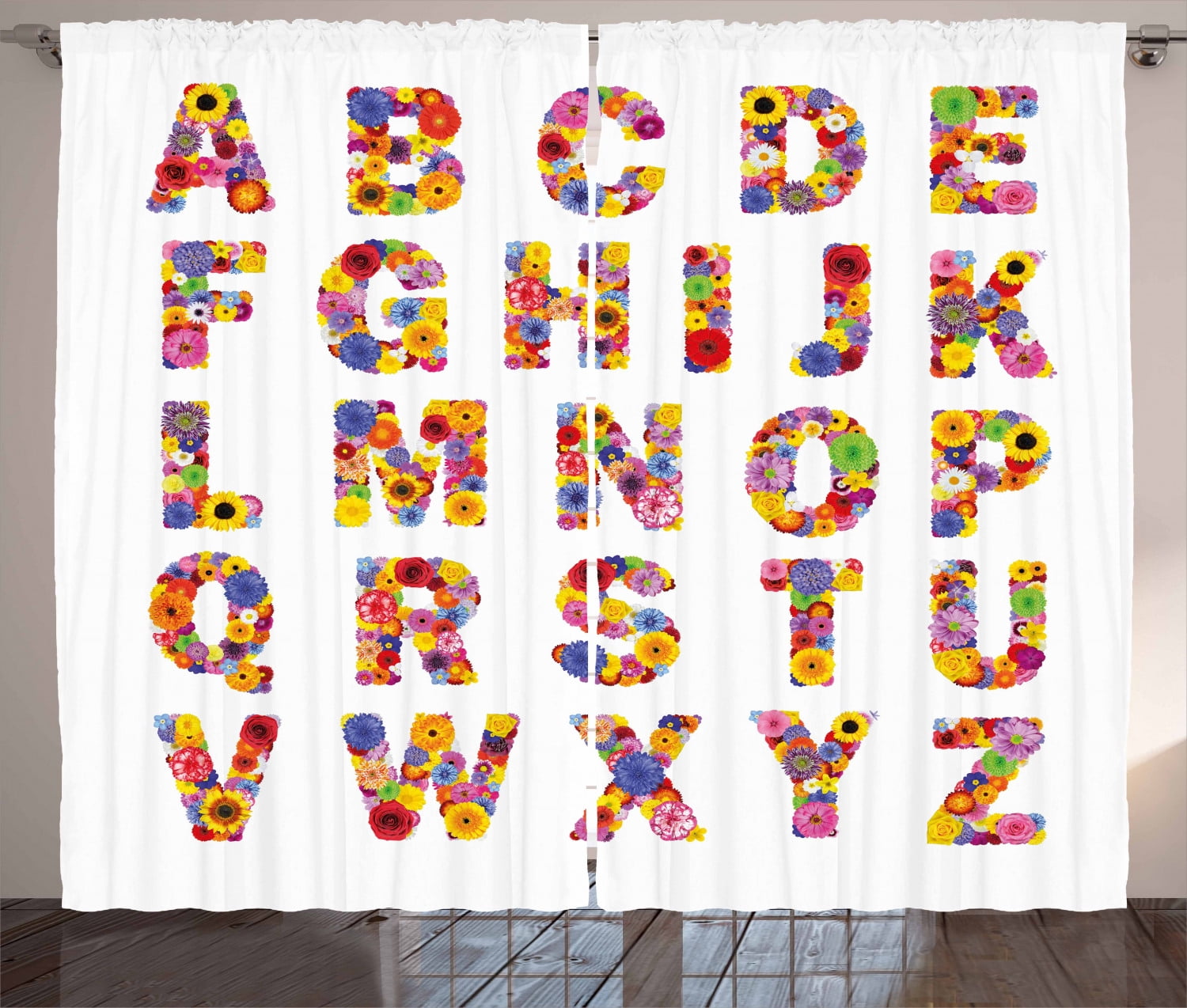 Ambesonne Letters Curtains 2 Panel Set, Colorful Flora Alphabet, 108" x ...