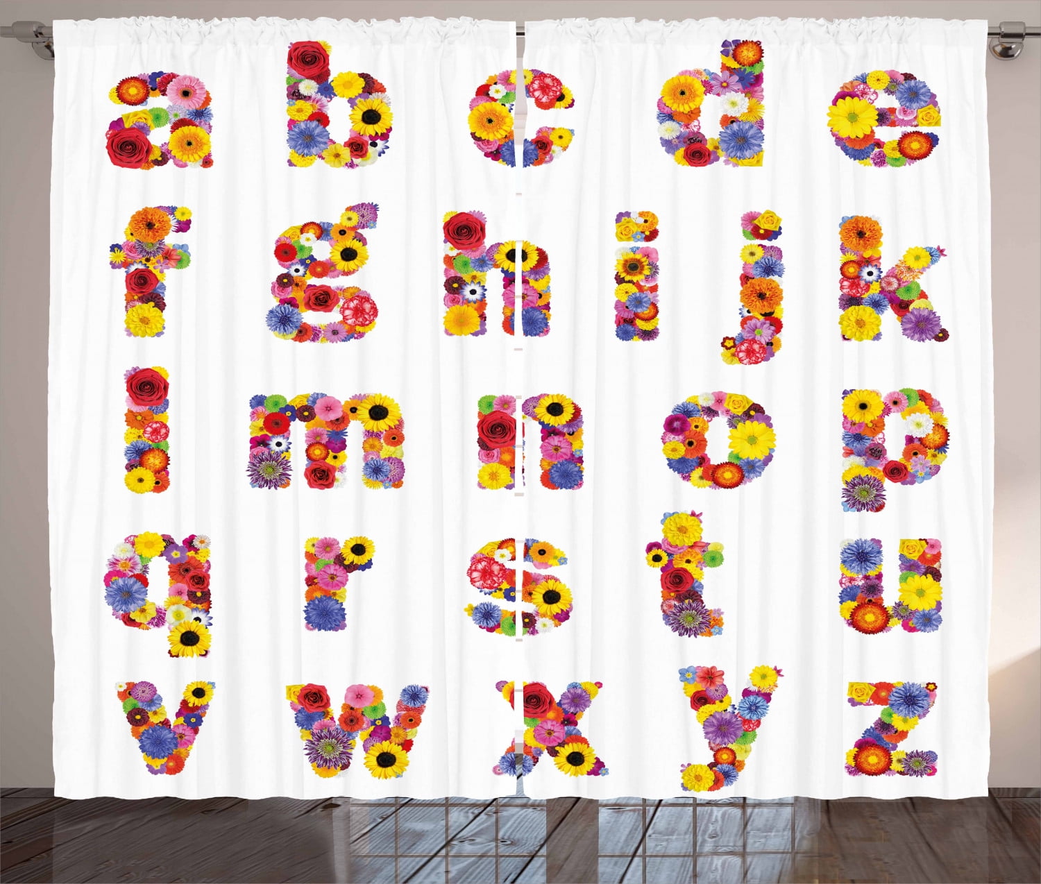 Ambesonne Letters Curtains 2 Panel Set, Blooming Nature Flowers, 108" x ...