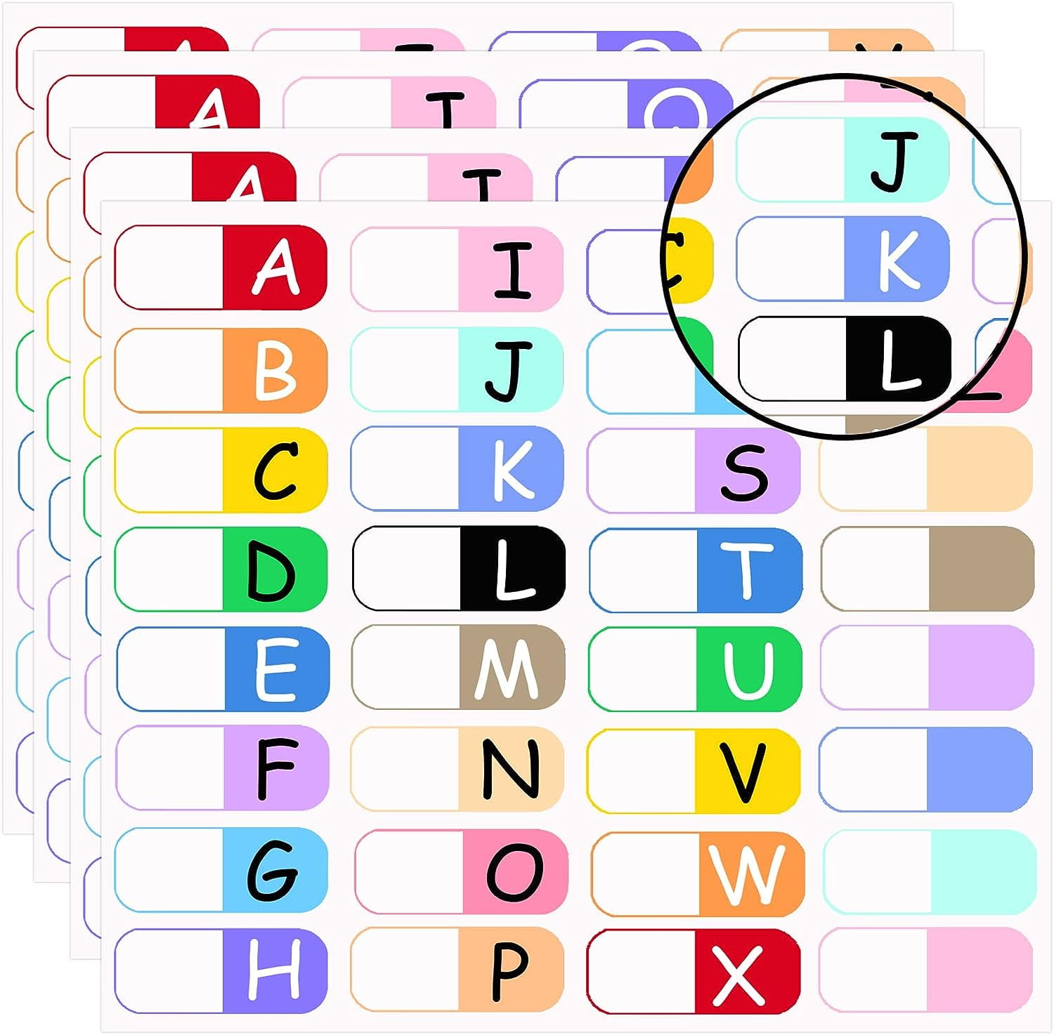 Letters Index Labels Alphabet Tab Dividers Stickers Classify Files Label Colorful 0.4×1inch ...