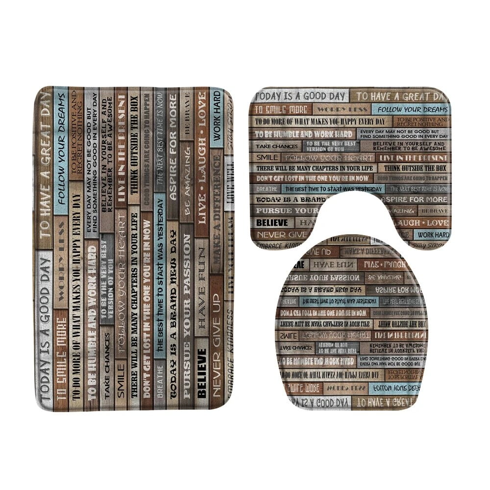 Letters Inspirational Quotes On Wood Grain Bath Mat 3 Set Plant Floral ...
