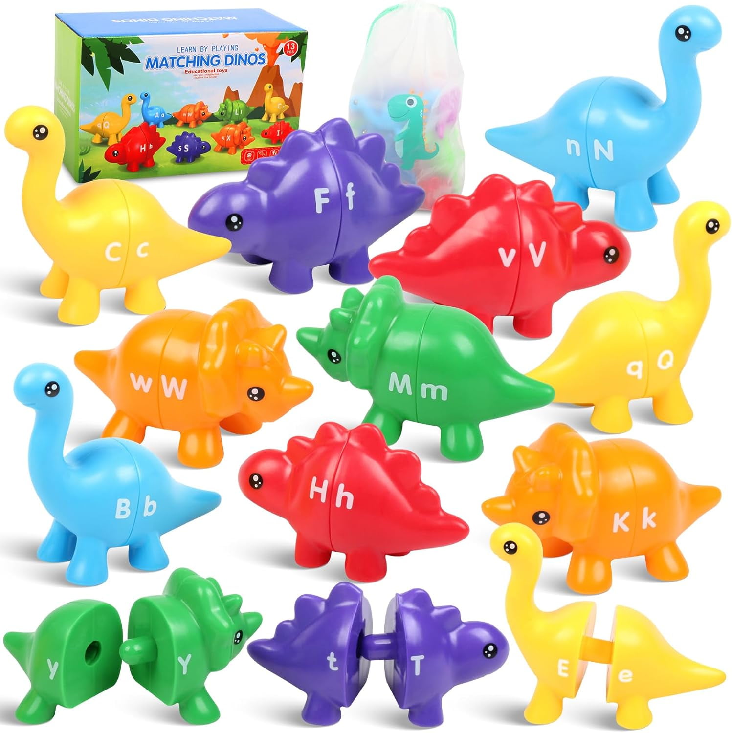 Letters Matching Game Dinosaur Toys 26 Letters Double-Sided ABC ...