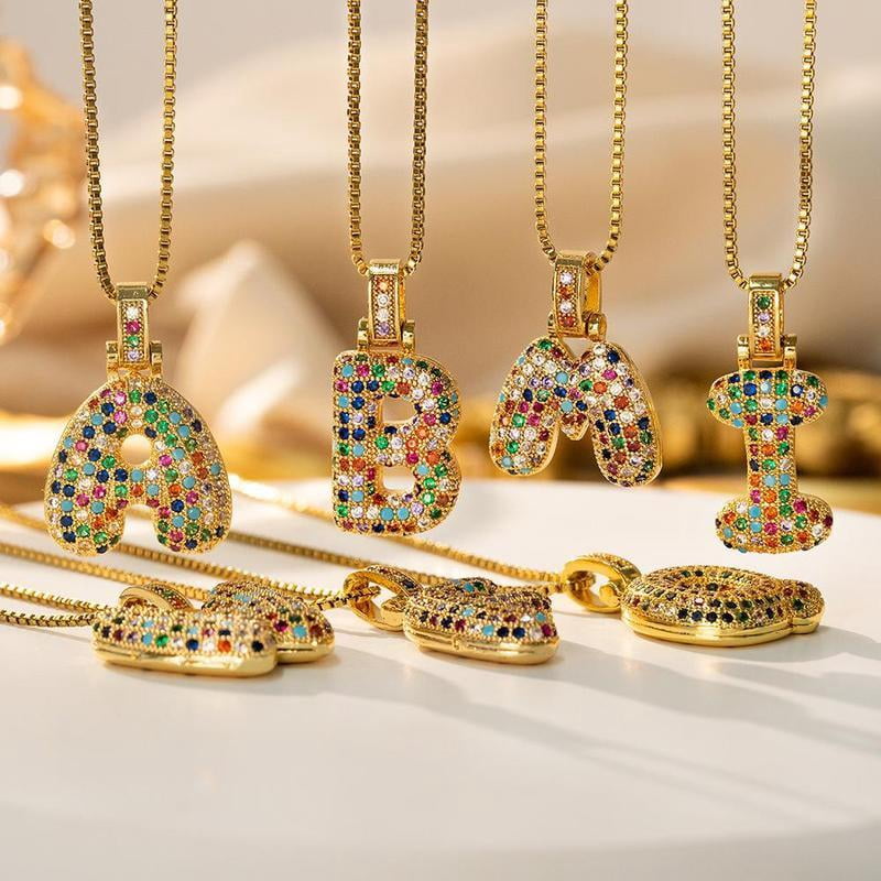 Letters Necklace Micro Zirconia 26 Alphabet pendant Necklace Dazzing ...