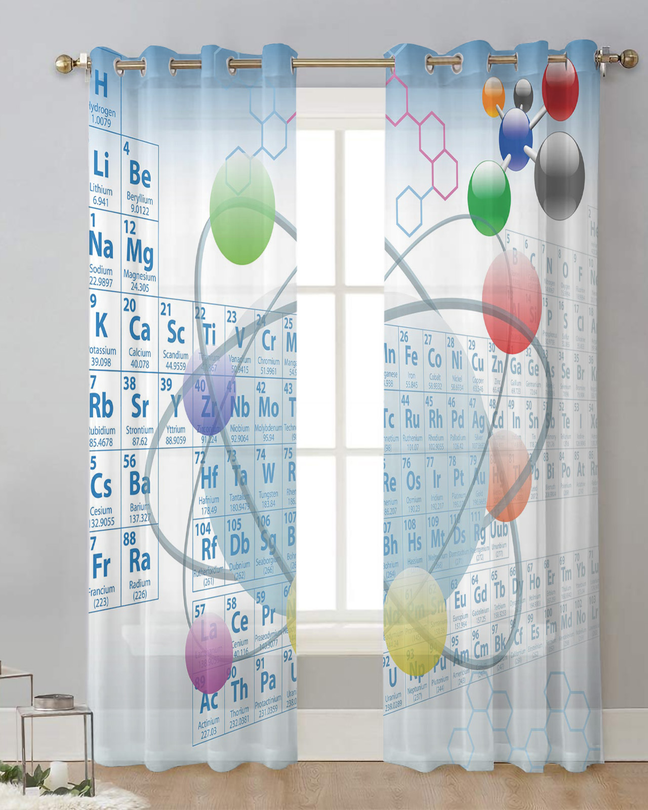 Letters Numbers Periodic Table Of Tulle Window Curtains Living Room ...