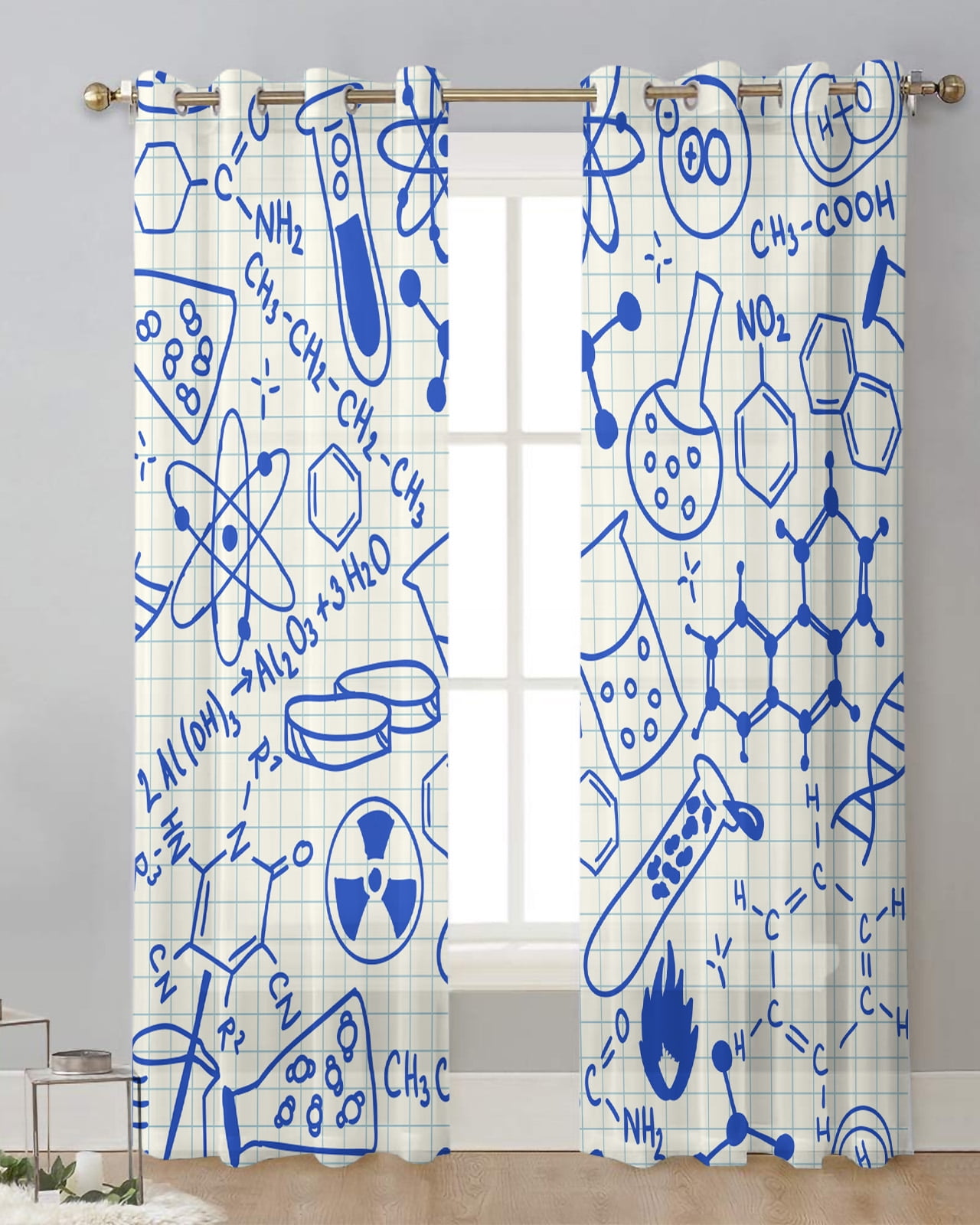 Letters Numbers Periodic Table Of Tulle Window Curtains Living Room ...