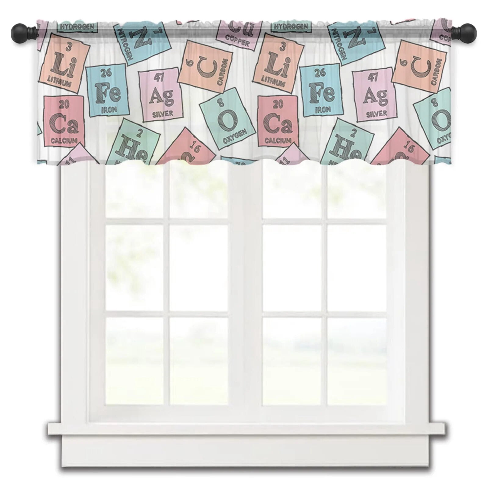 Letters Numbers Squares Color Blocks Small Window Curtain Tulle Sheer ...
