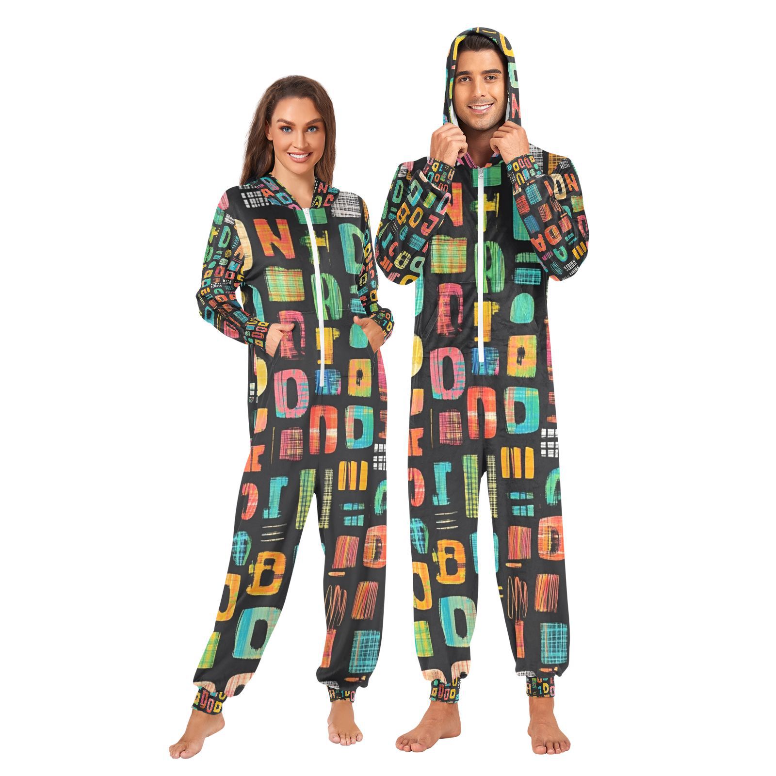 Letters Words Adult Onesie Pajamas Slim Fit Christmas One Piece Suit ...