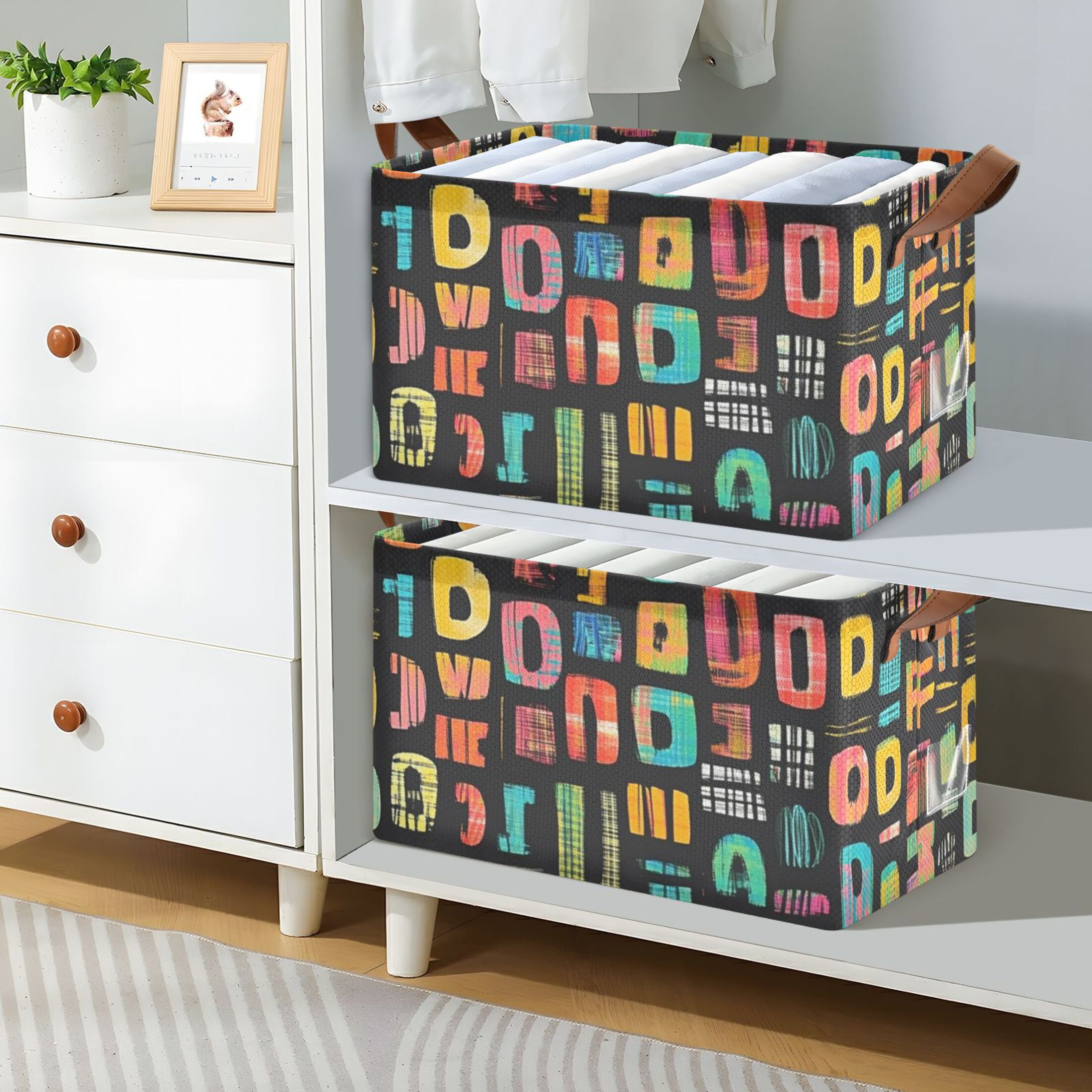 Letters Words Foldable Storage Large Fabric Storage Baskets Organizer ...