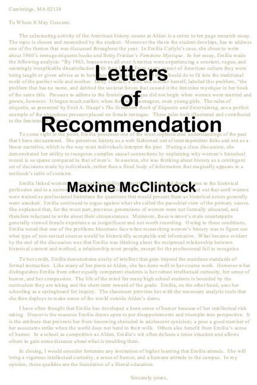 Letters of Recommendation Paperback 193782800X 9781937828004 Maxine ...