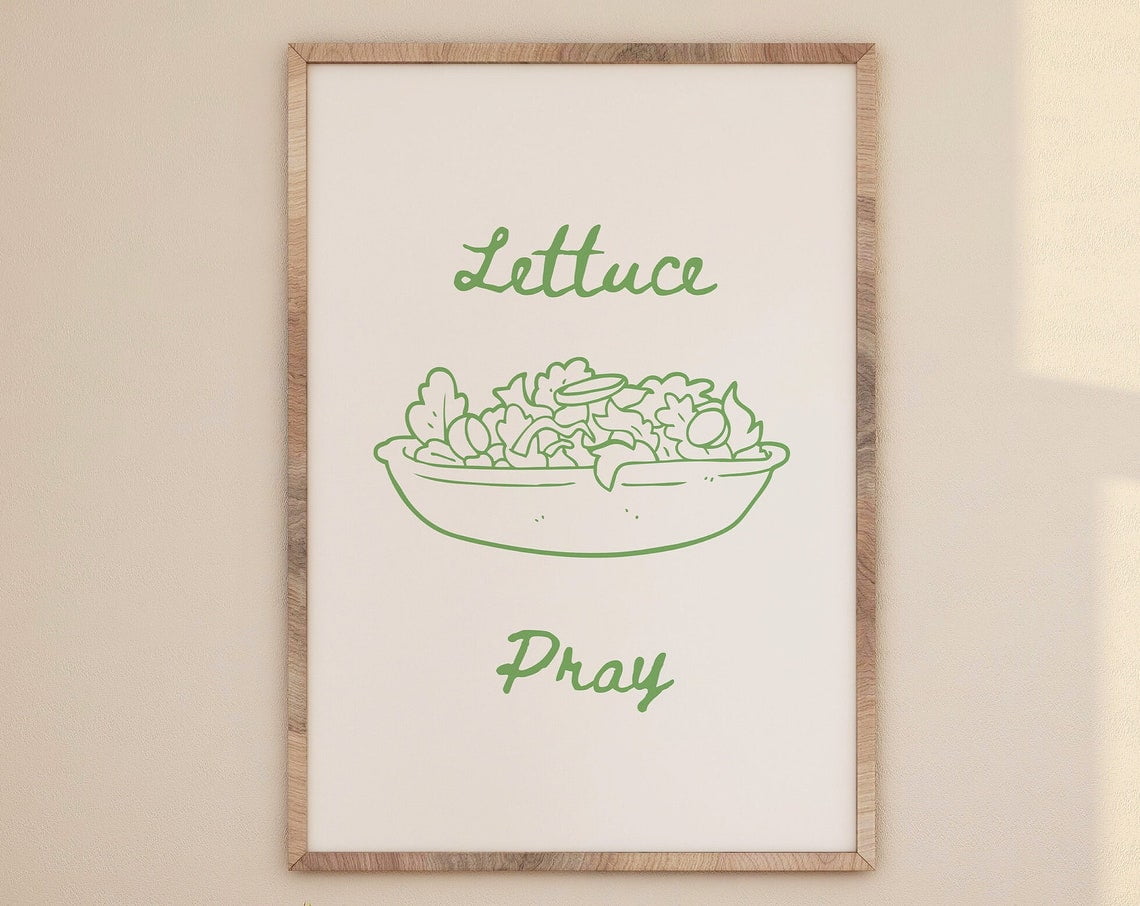 Lettuce Pray Christian Humor Poster Christian Wall Art Funny Religious Prints Airbnb Wall Art ...