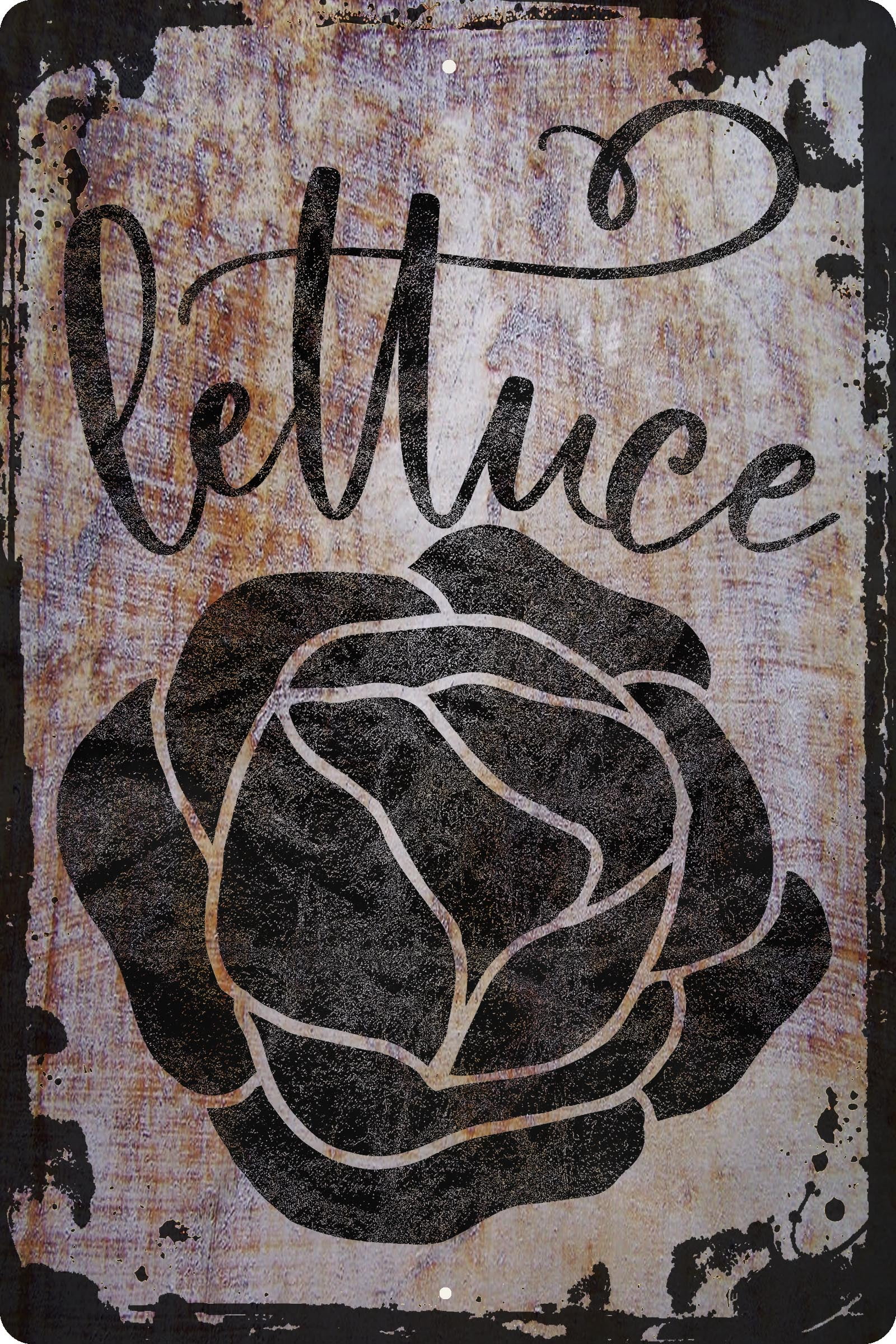 Lettuce sign cursive gardening planting grown fresh Beige Wall Art ...