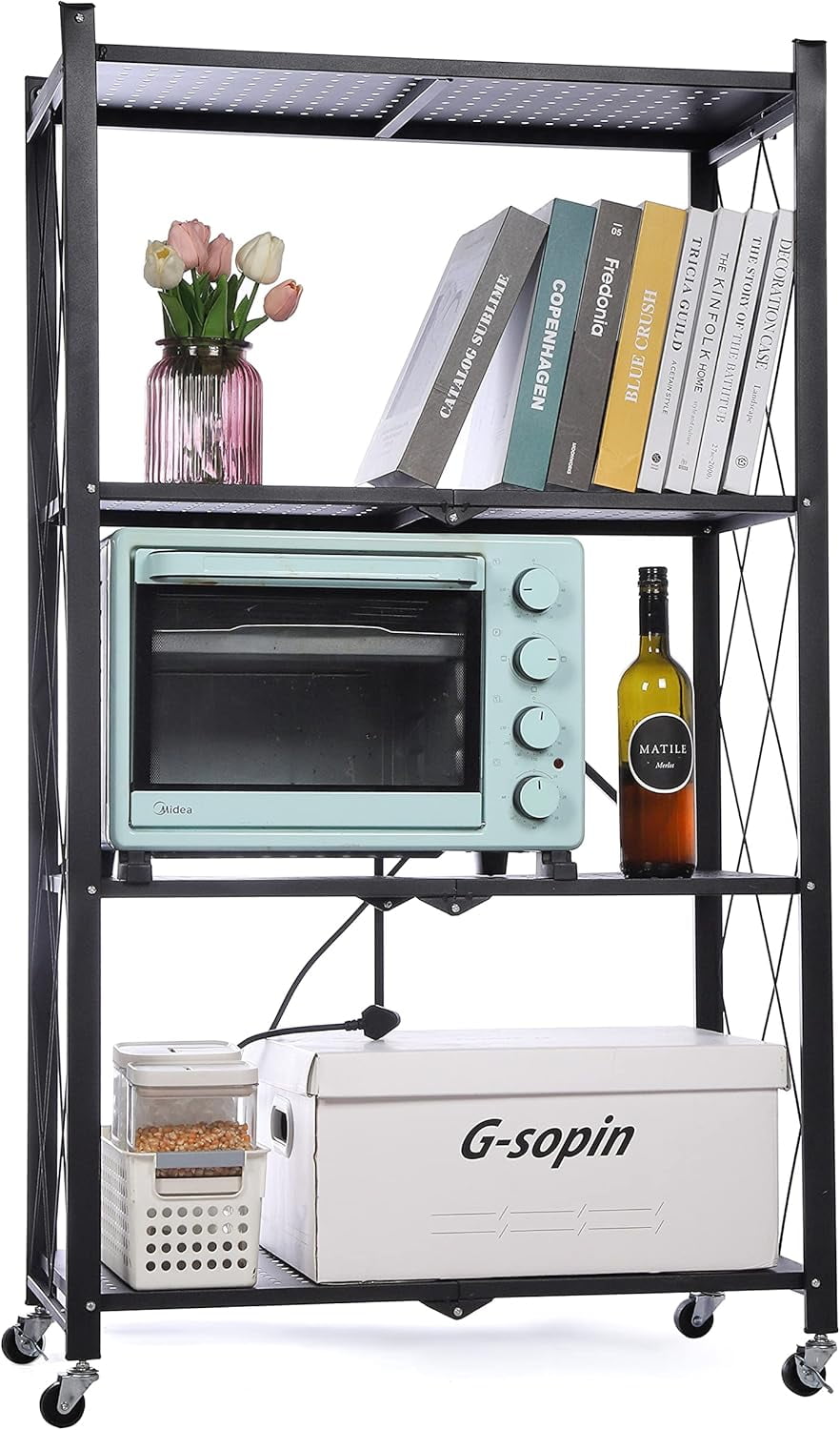 Letusto Foldable Collapsible Shelf with Wheels & Breaks - Folding Shelf ...