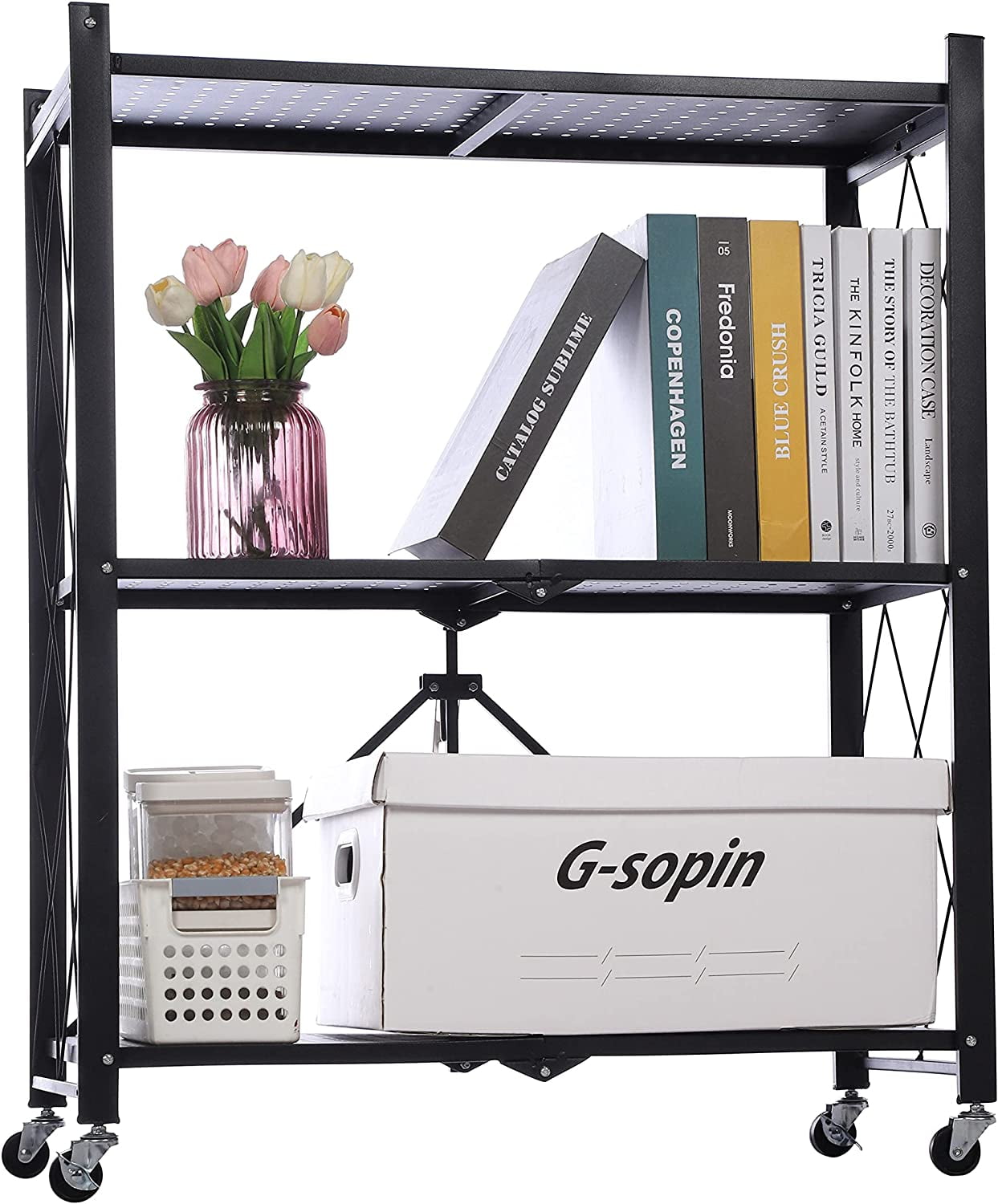 Letusto Foldable Collapsible Shelf with Wheels & Breaks - Folding Shelf ...