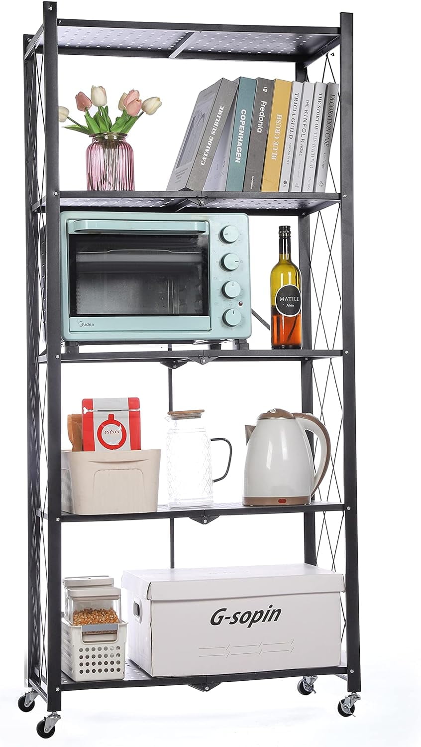 Letusto Foldable Collapsible Shelf with Wheels & Breaks - Folding Shelf ...