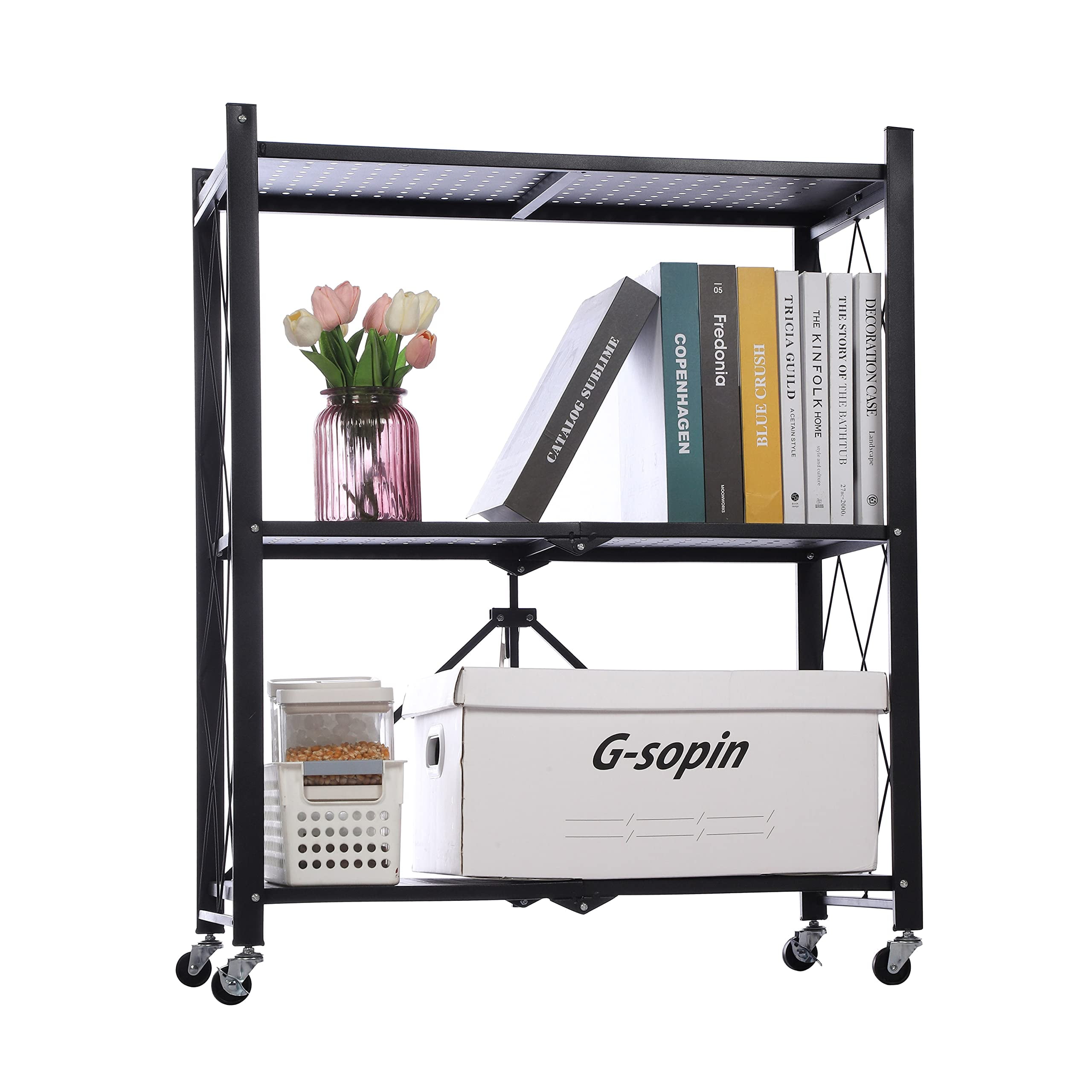 Letusto Heavy Duty Foldable Collapsible Shelf with Wheels with Breaks ...