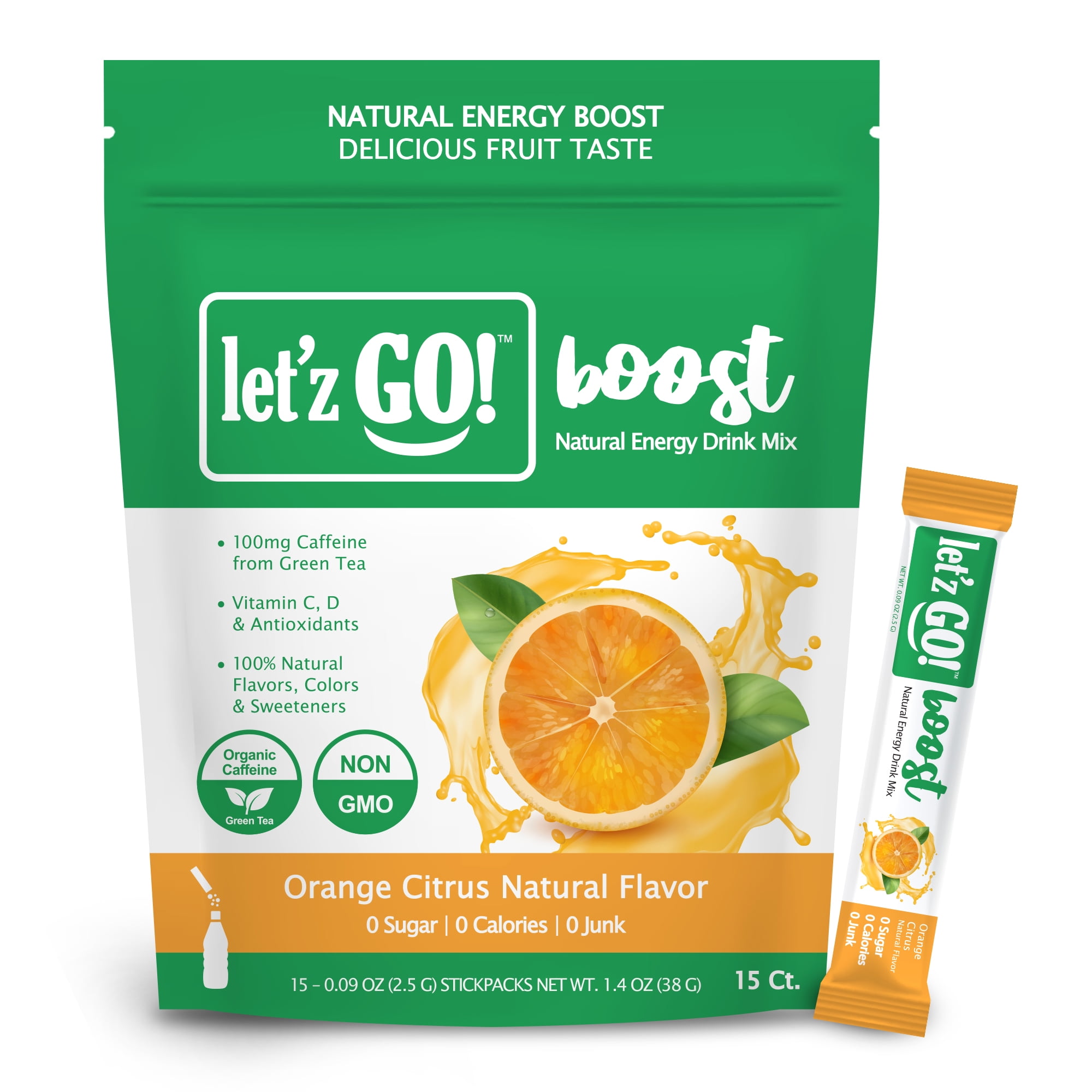 Let'z Go Boost Natural Energy + Hydration Drink Mix Powder, Orange ...