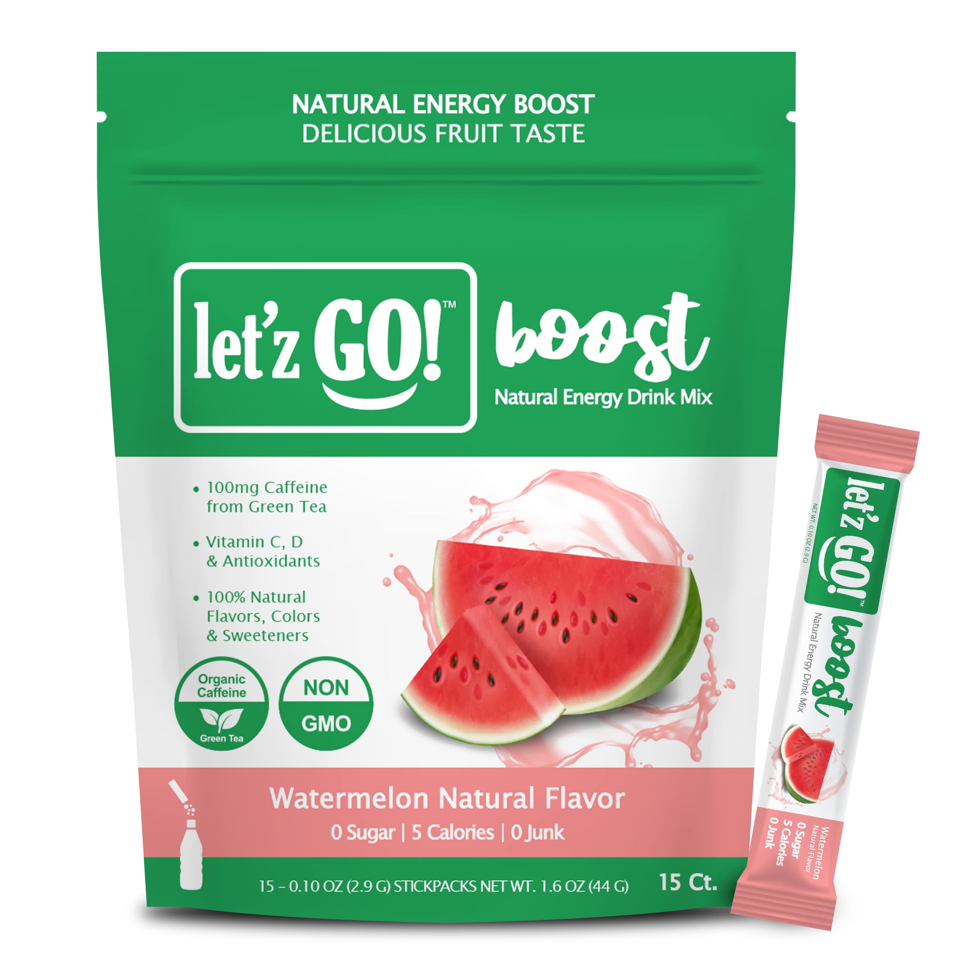 Let'z Go Boost Natural Energy + Hydration Drink Mix Powder, Watermelon ...