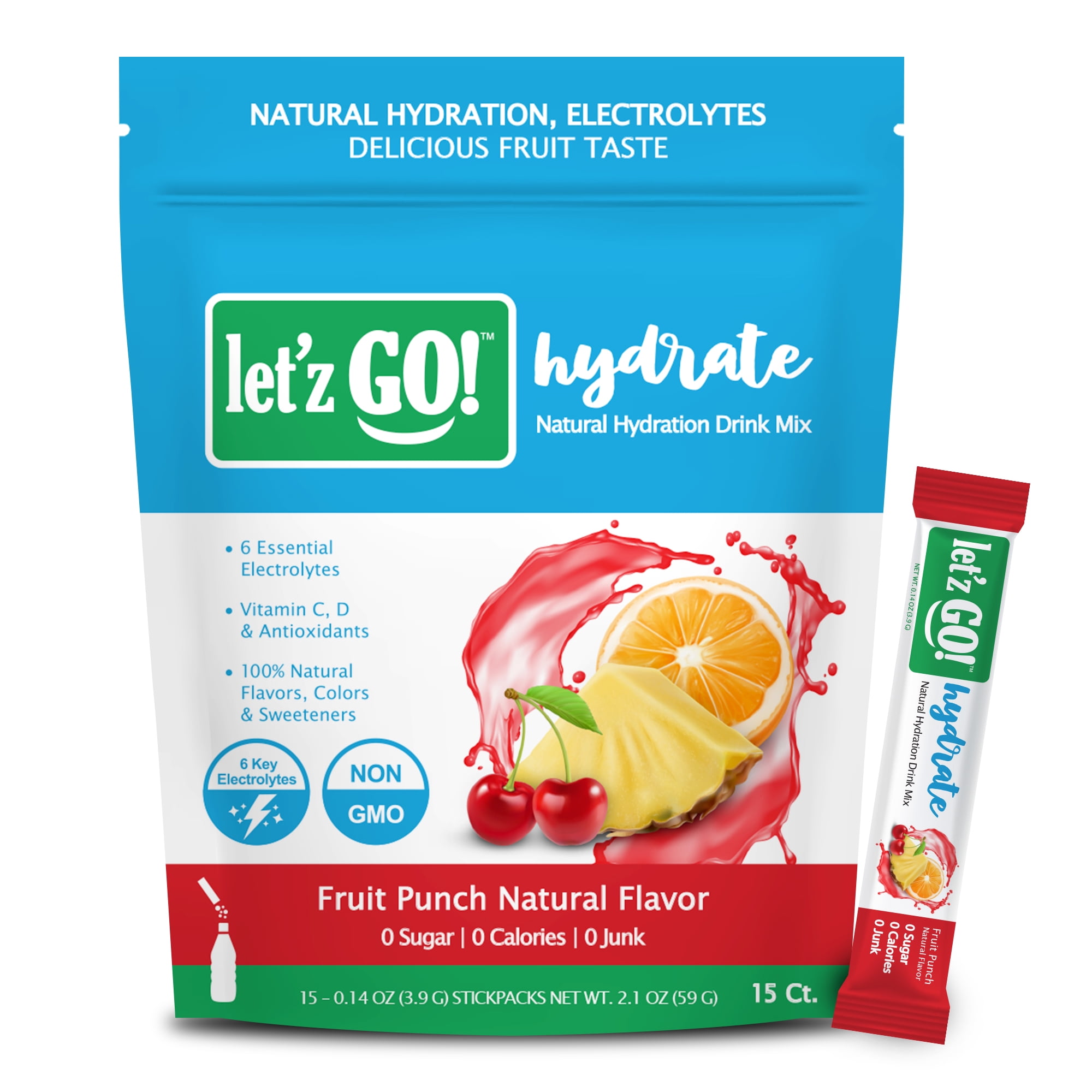Let'z Go Hydrate Natural Hydration Drink Mix Powder - Fruit Punch ...