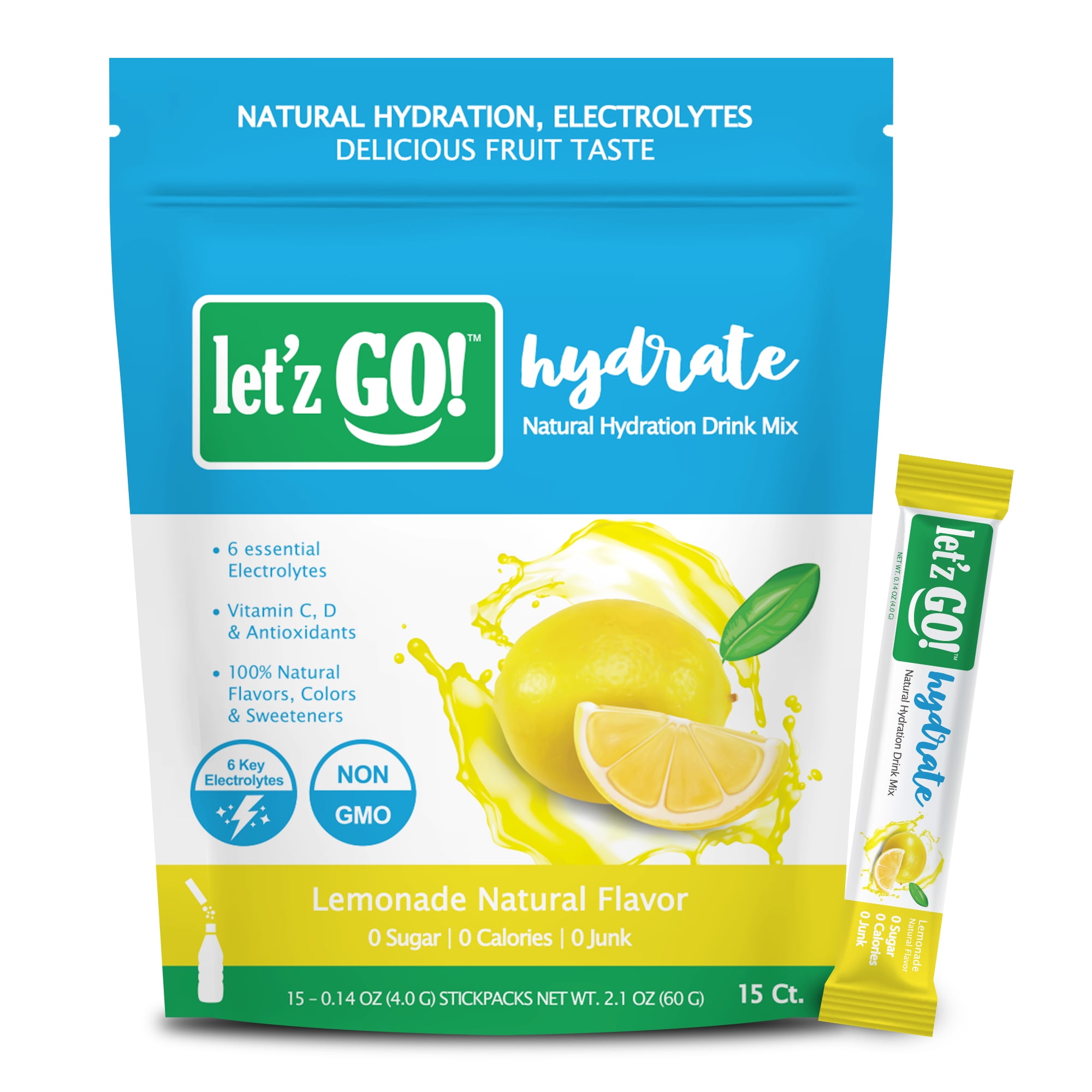 Let'z Go Hydrate Natural Hydration Drink Mix Powder - Lemonade Flavor ...