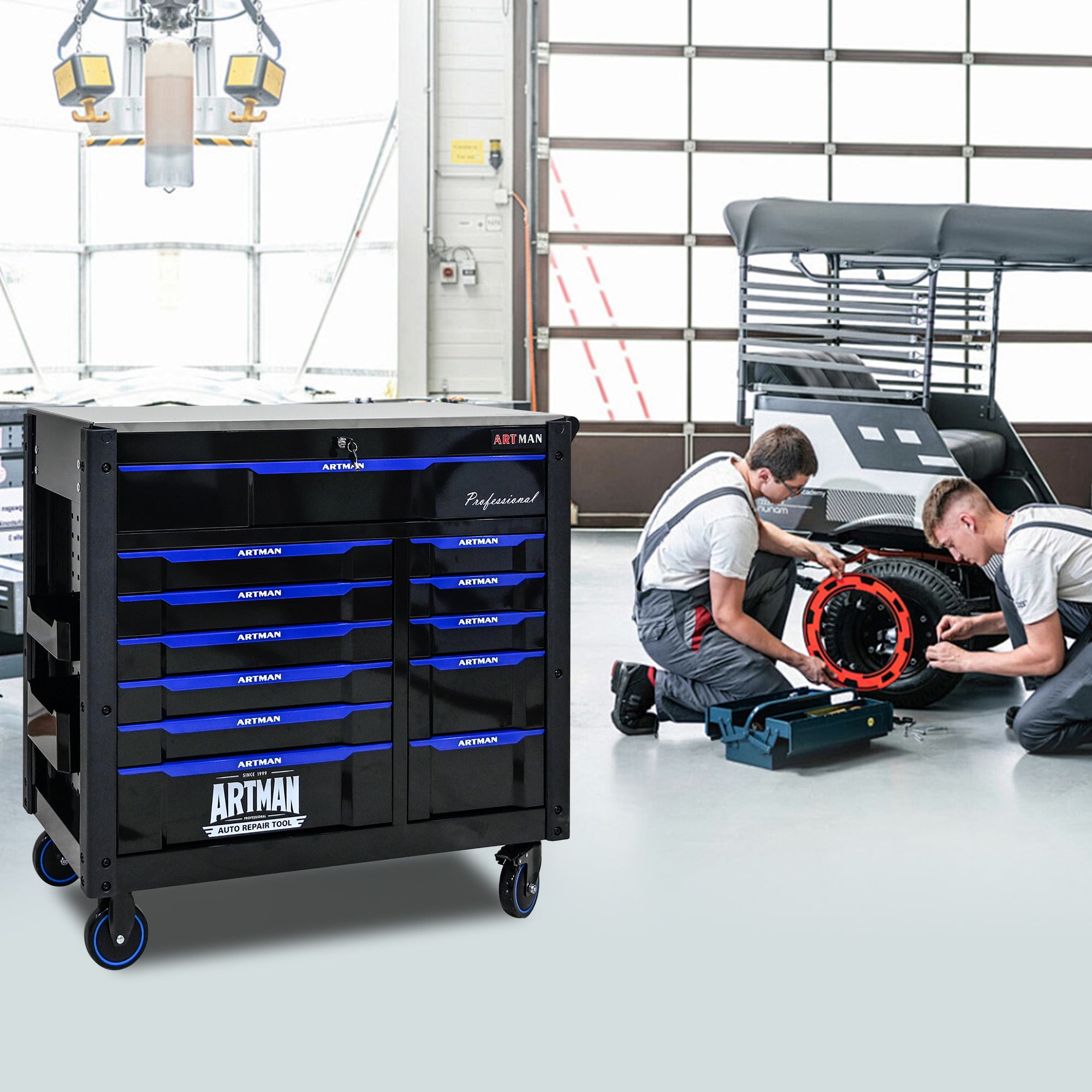 Leuco 12-Drawer Multi-Purpose Tool Car with Wheels, Iron Top Large Tool ...