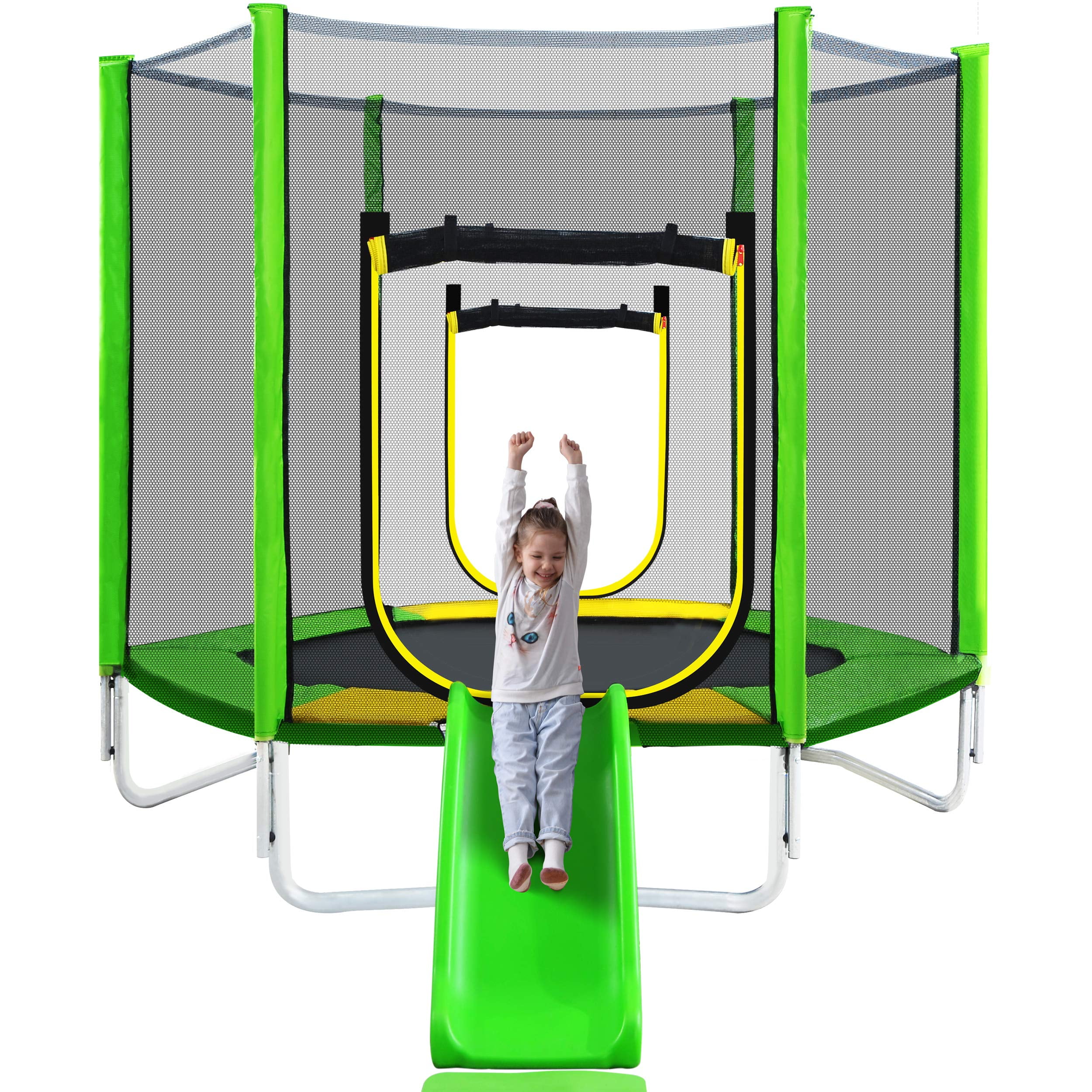 Leuco 7ft kids trampoline with slide, kids outdoor trampoline with ...