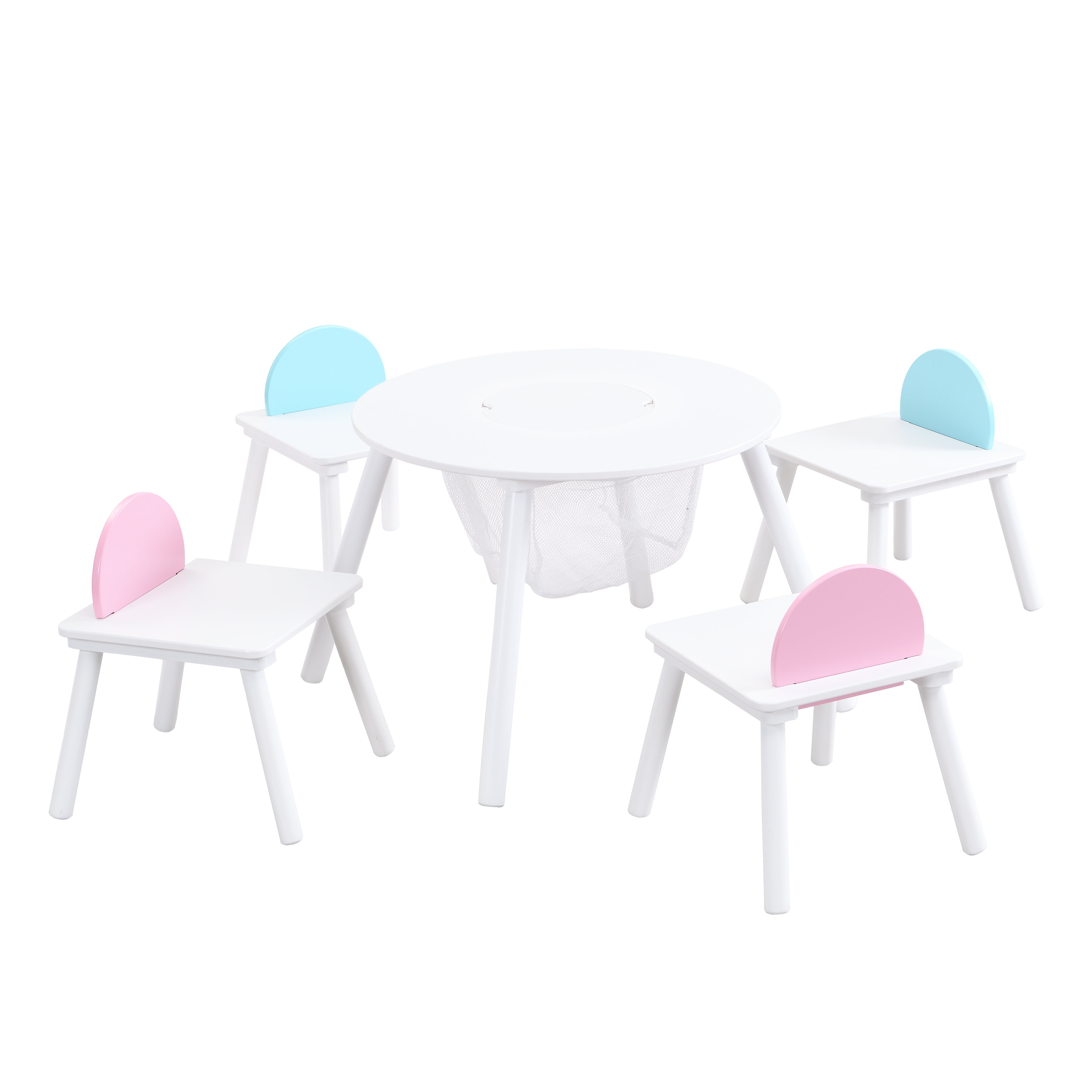 Leuco Kids Table and 4 Chairs Set, Multi-Functional White Panel ...