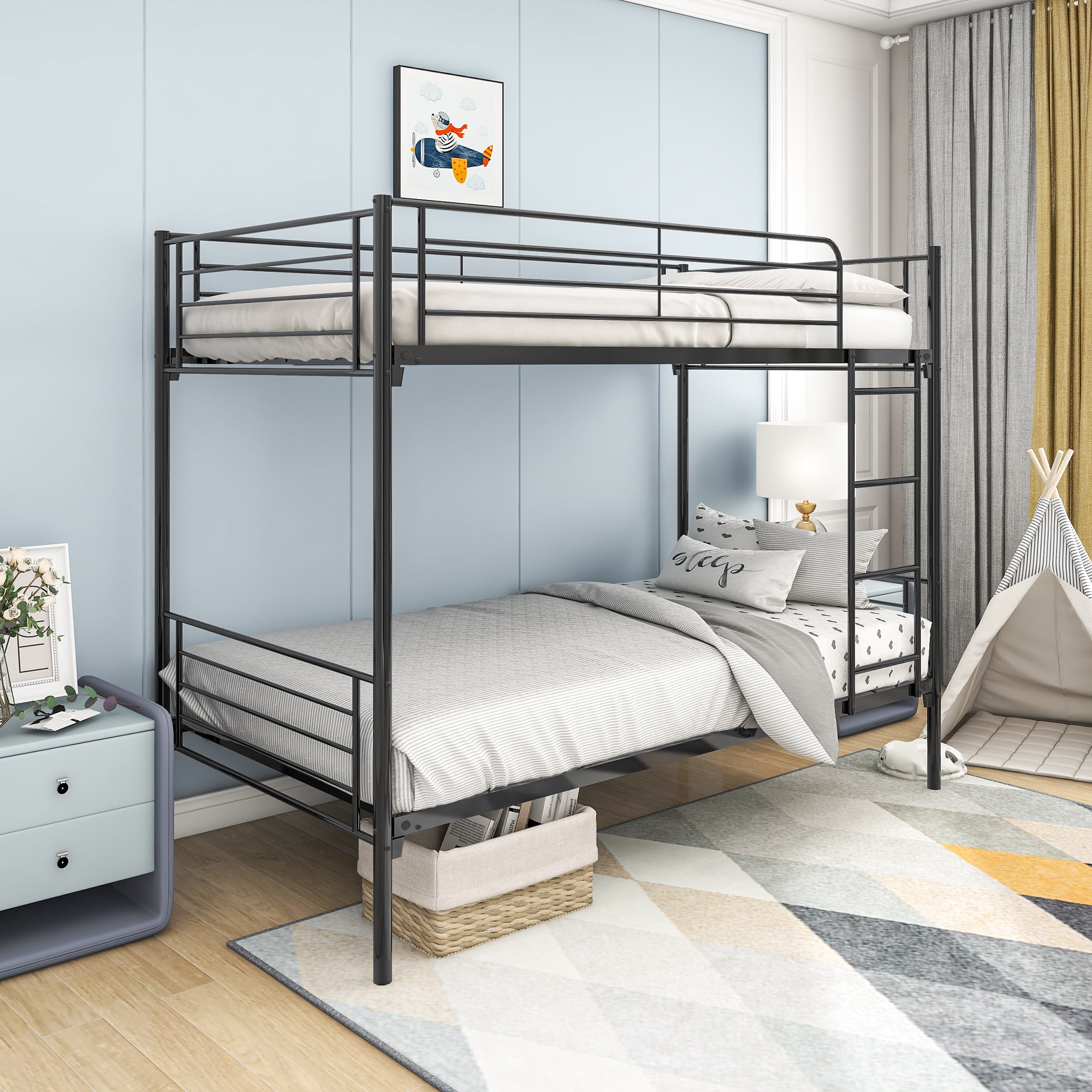 Leuco Twin to Full Bunk Bed Frame for Kids and Teens, Sturdy Metal ...
