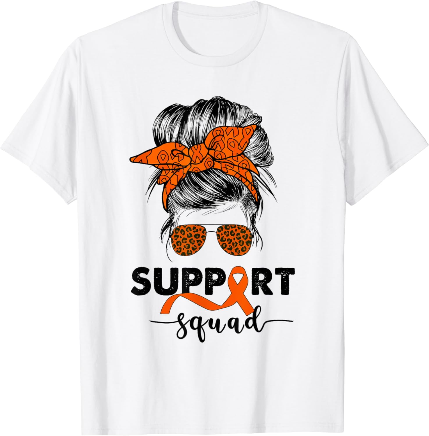 Leukemia Awareness Cancer Leopard Print Heart Orange Ribbon T-Shirt ...