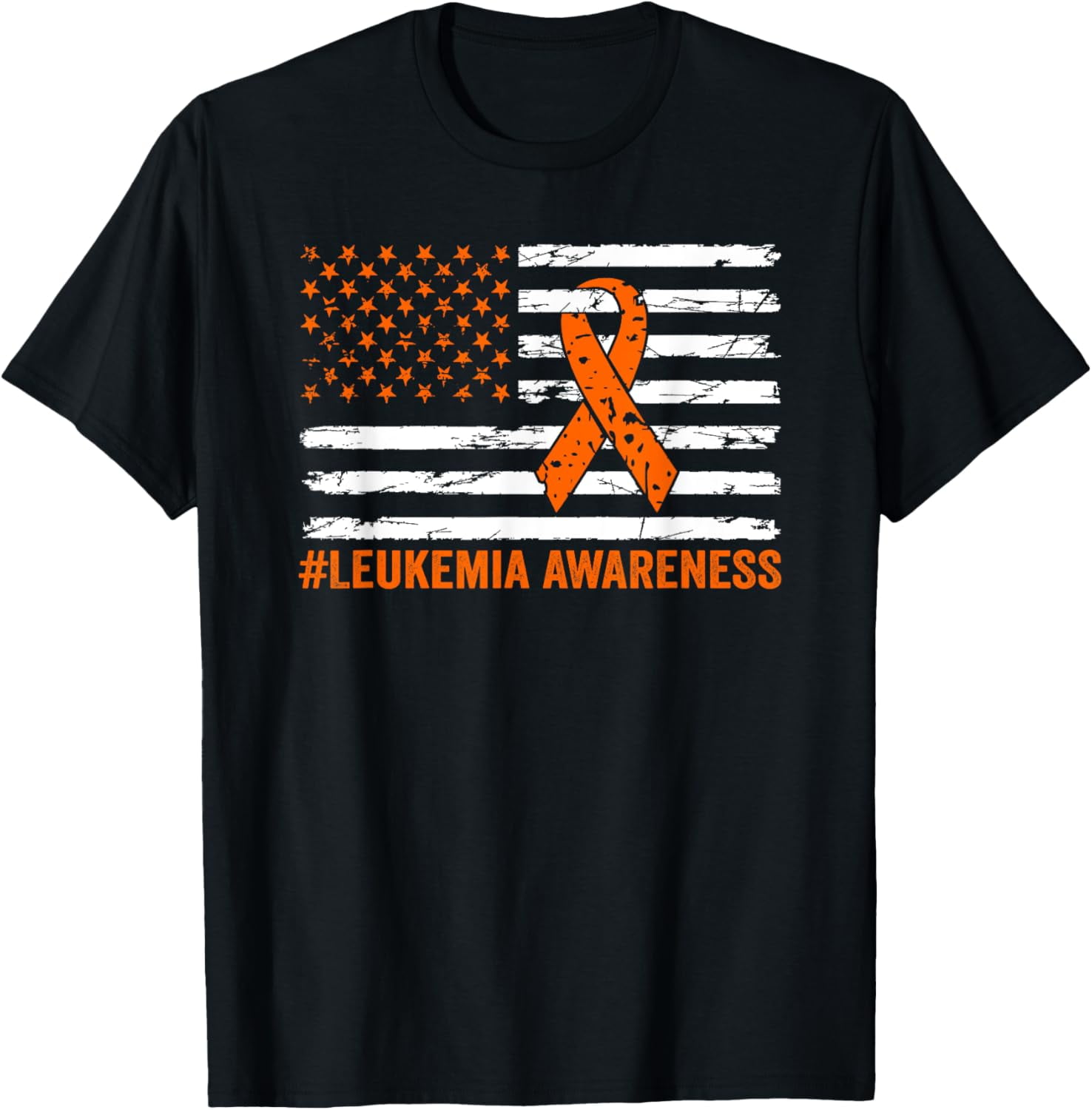 Leukemia Awareness Month orange ribbon USA American flag T-Shirt ...