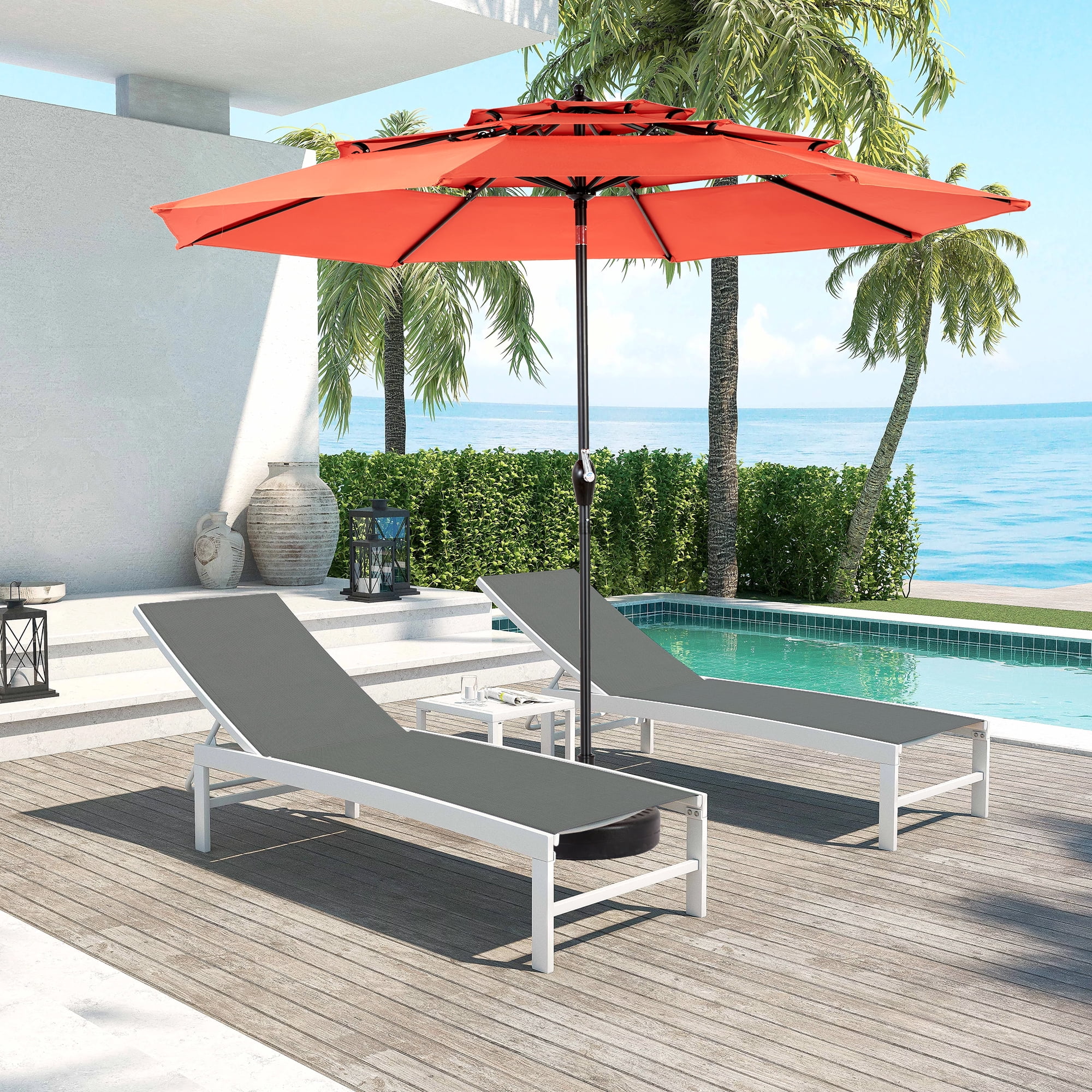 Leumius 10ft Outdoor Patio Umbrellas for Outside,3 Tier Auto-tilt ...