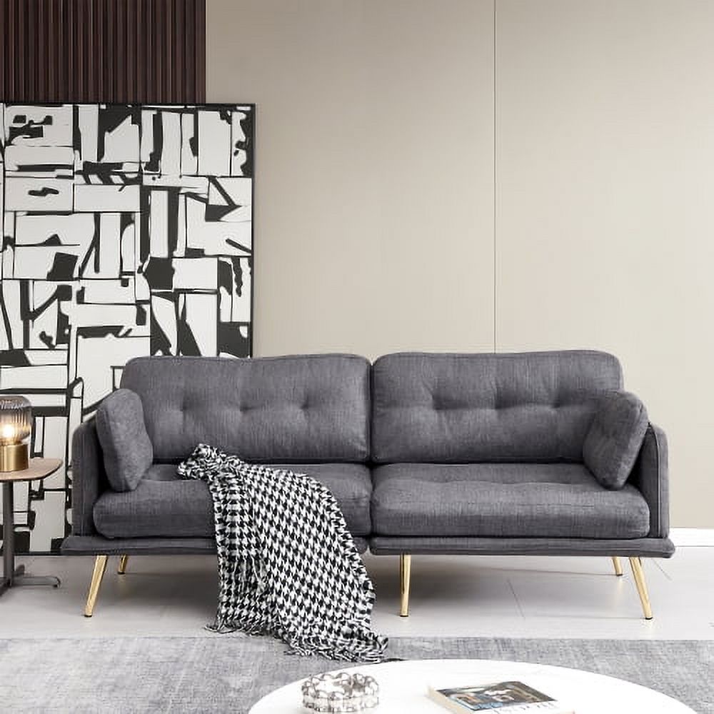 Leumius 3 Seat Sofa Couch with Gold Metal Legs, Linen Fabric ...