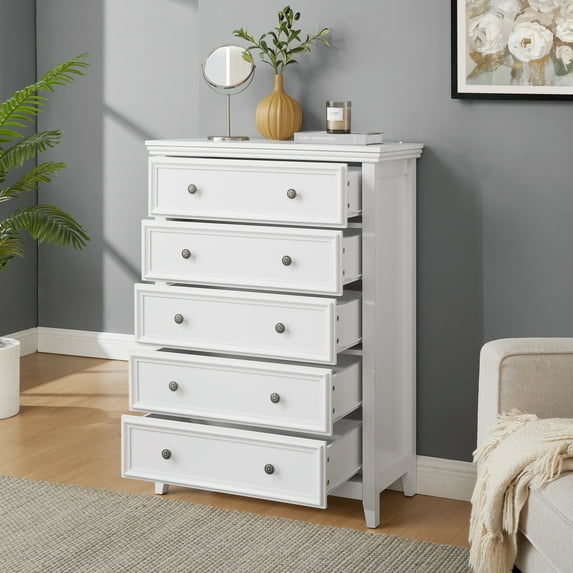 Leumius 5-Drawers Dresser,Farmhouse Tall Chest of Drawers Closet ...