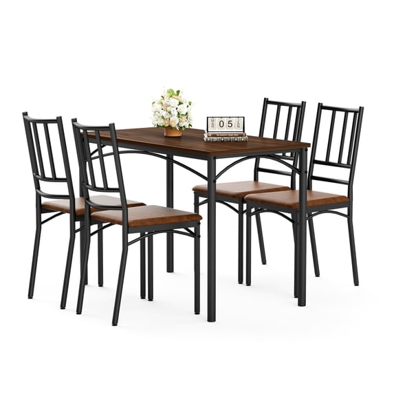Leumius 5 Piece Dining Table Set,Modern Wood & Metal Bar Table Set with ...