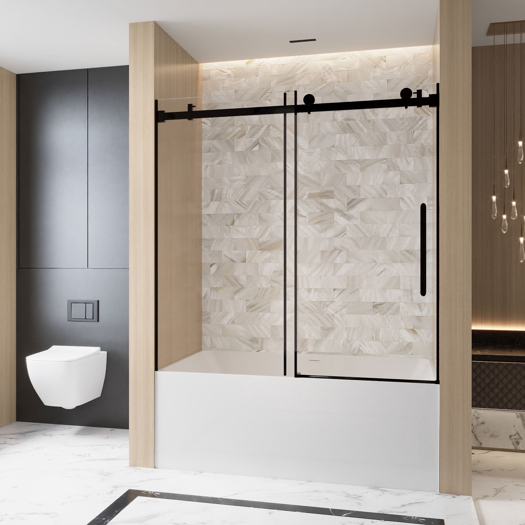 Leumius 56-60"W x 60" H Frameless Single Sliding Shower Door, 1/4 ...