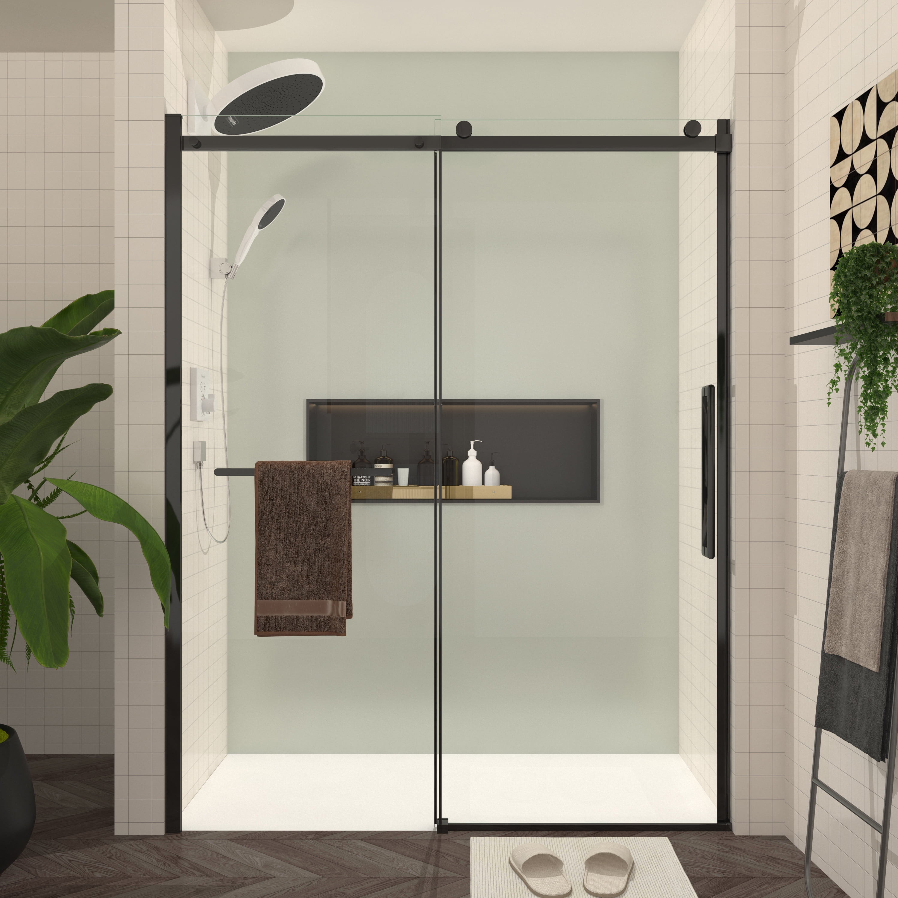 Leumius 56-60"W x 76"H Sliding Shower Door, 8mm Frameless Glass Shower ...