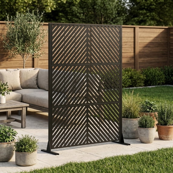 Leumius 72"x46" Outdoor Privacy Screen Freestanding Metal Room Dividers ...