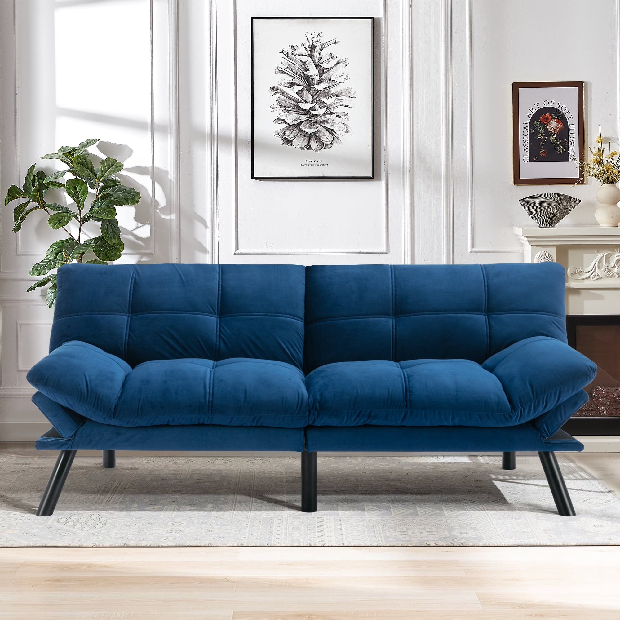 Leumius Futon Sofa Bed High Density Memory Foam, Blue - Walmart.com