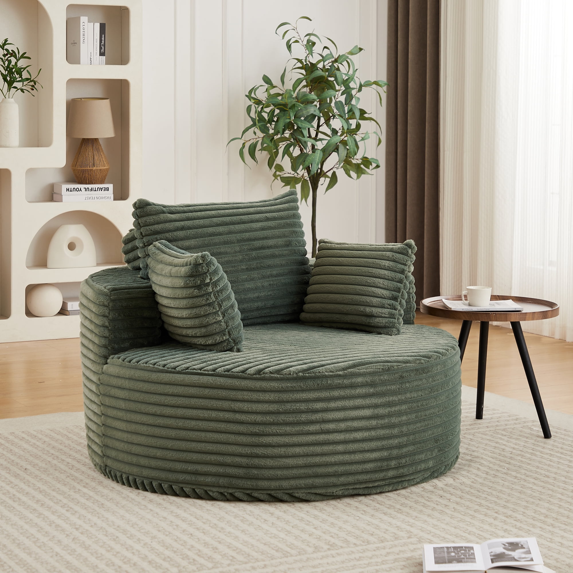 Leumius Oversized Round Chair Lounge Chaise Indoor,50" Upholstered ...