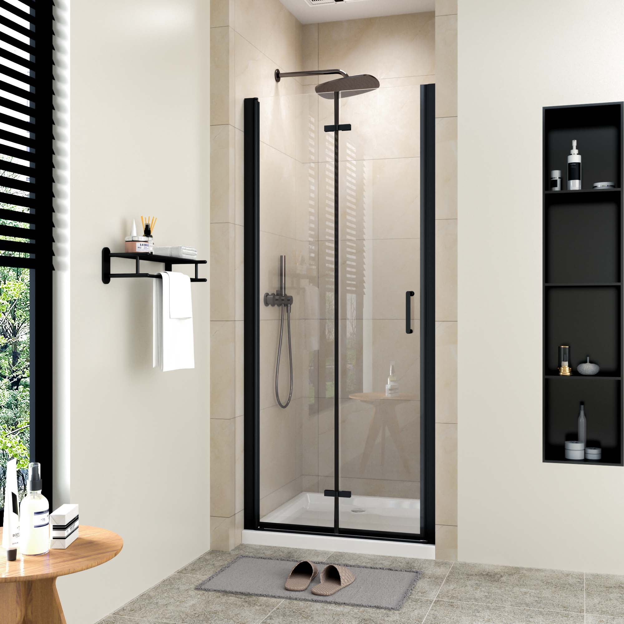 Leumius Pivot Shower Doors, 32" W x 72"H Frameless Bi-fold SwingShower ...