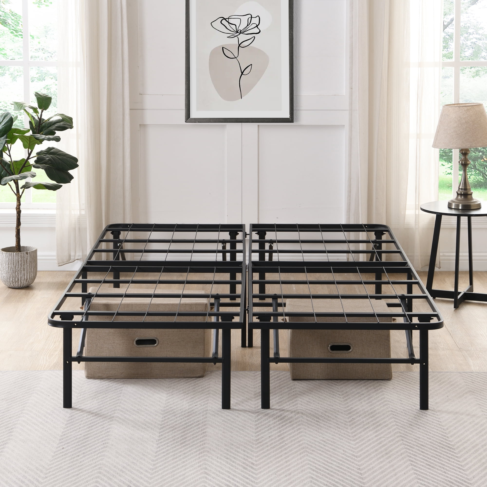 Leumius Queen Size Foldable Bed Frame, 14" High Steel Platform Bed ...