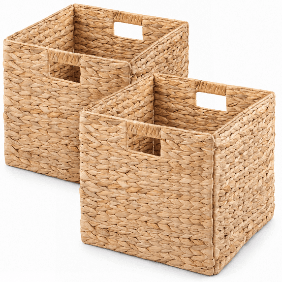 Leumius Water Hyacinth Folding Storage Baskets Set of 2,12.6