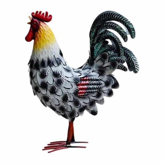 Leutsin Metal Rooster Decor, Vintage Chicken Outdoor Statue with Stake ...