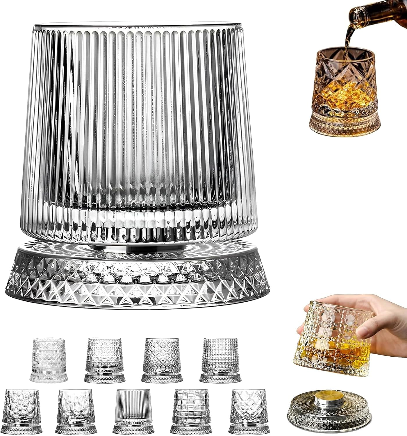 Leutsin Rotatable Tumbler Crystal Glass Cups - 360 Degree Rotating ...