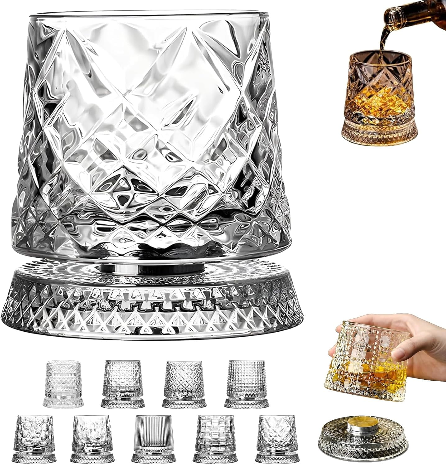 Leutsin Rotatable Tumbler Crystal Glass Cups - 360 Degree Rotating ...