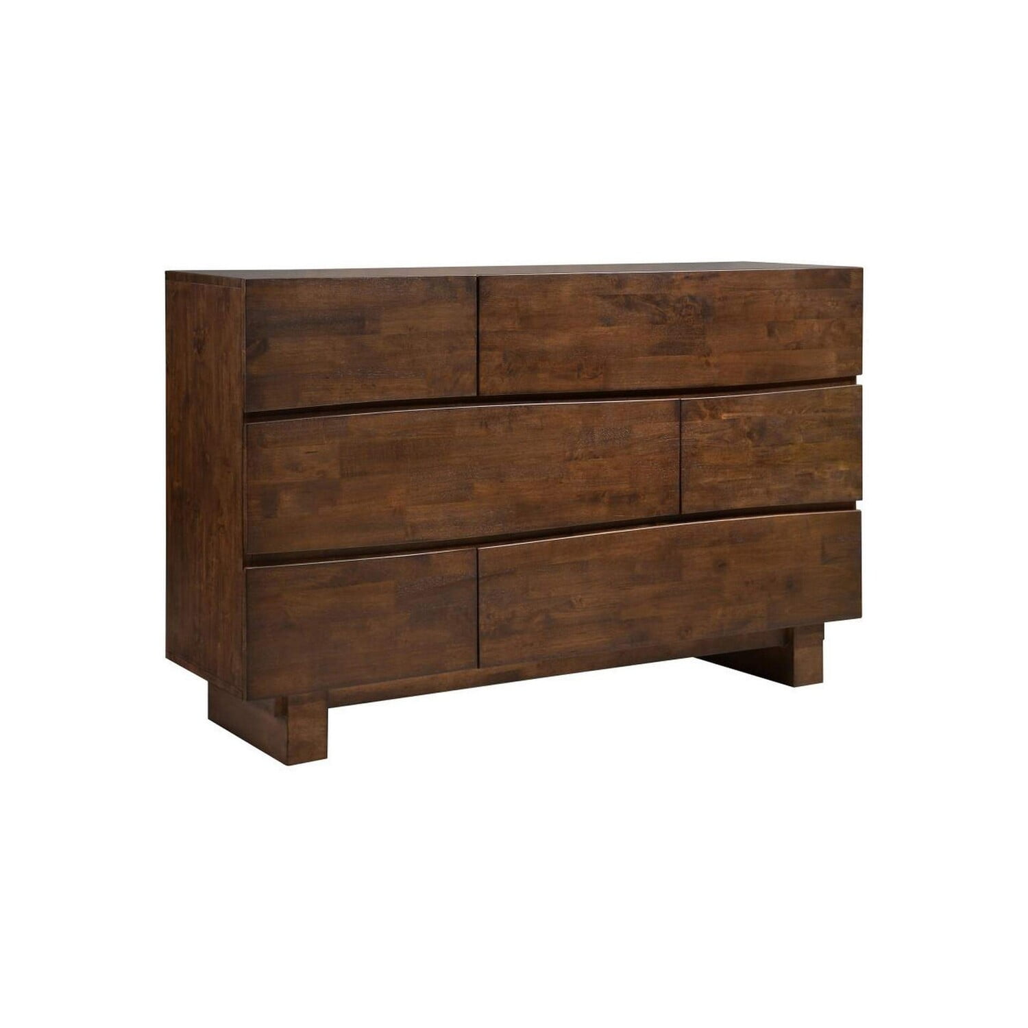 Lev 64 Inch Wide Dresser, 6 Wavy Edge Drawers, Felt Lined, Dark Brown ...
