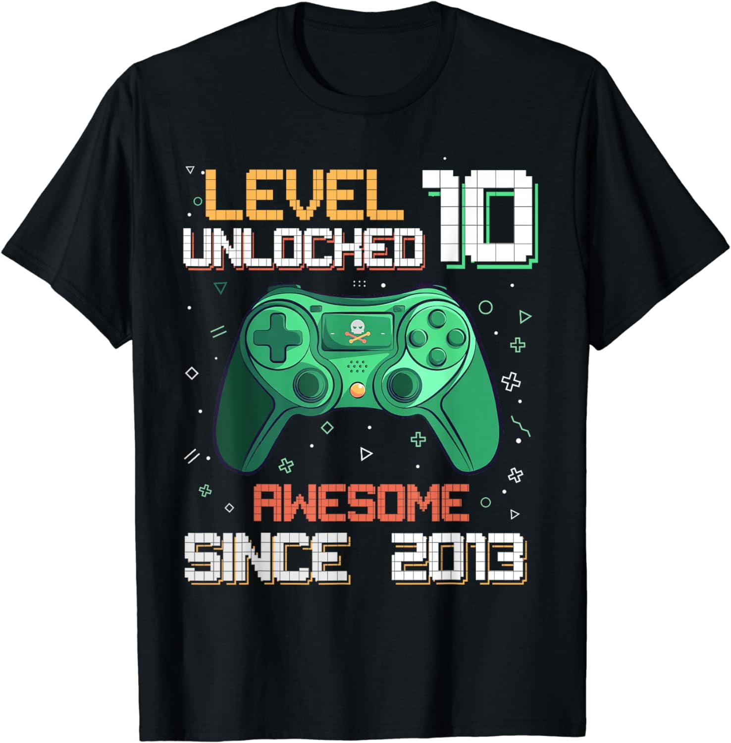 Level 10 Unlocked 10th Birthday 10 Year Old Boy Gamer Bday T-Shirt ...