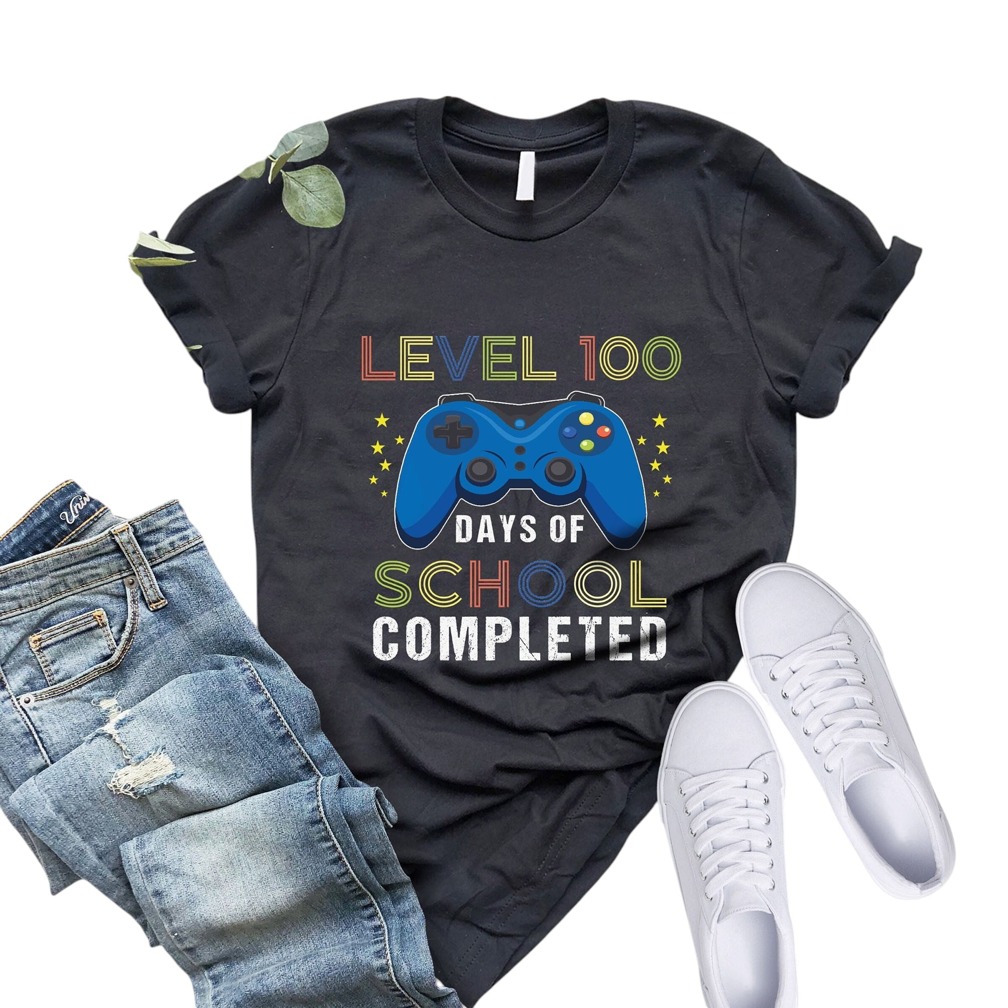Level 100 Days Of School Completed Retro Unisex Classic 2D T-Shirt - Teacher Gifts 100 Magical ...
