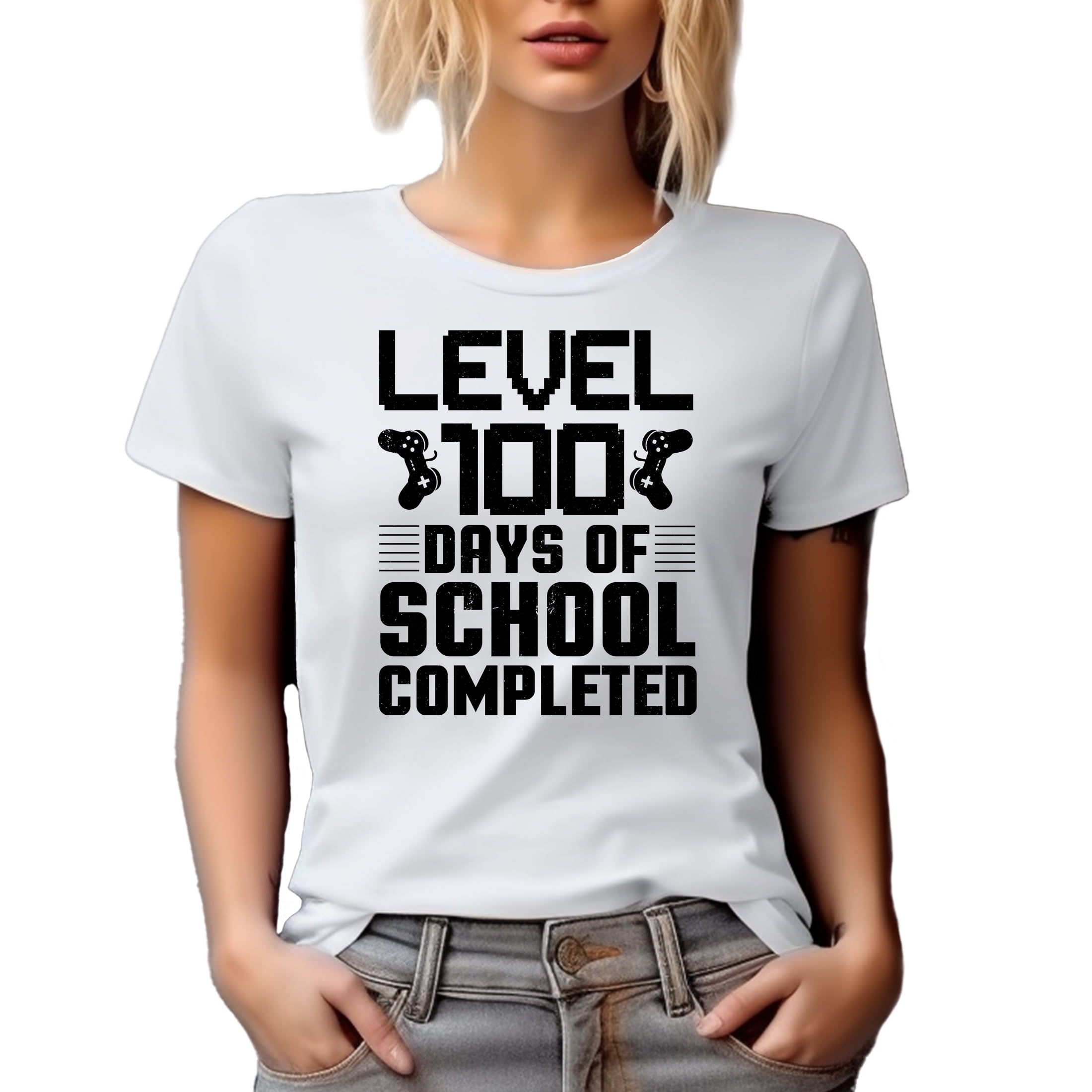 Level 100 Days of School Completed, Gamer Graduation Themed, White T ...