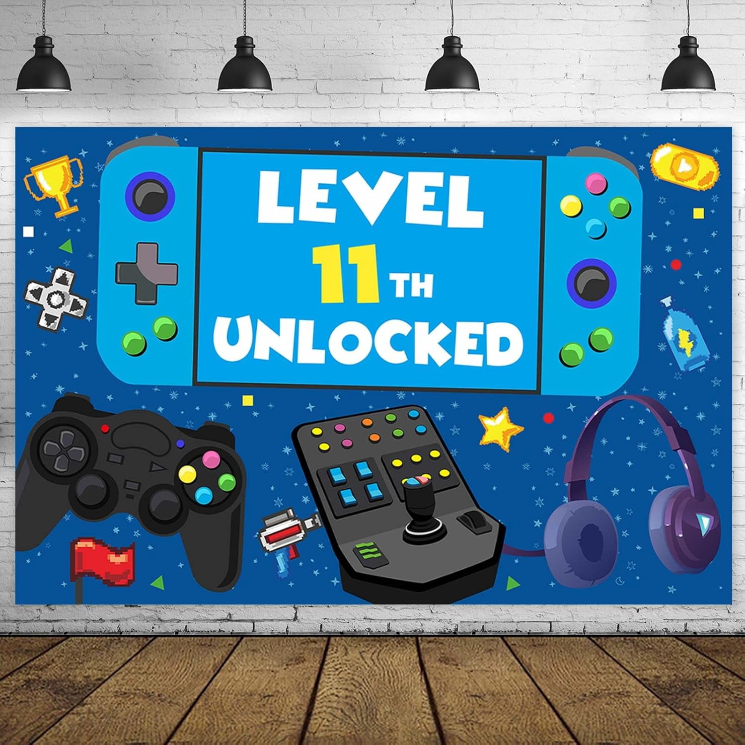 Level 11th Unlocked Happy 11th Birthday Level Up Banner Backdrop Video ...