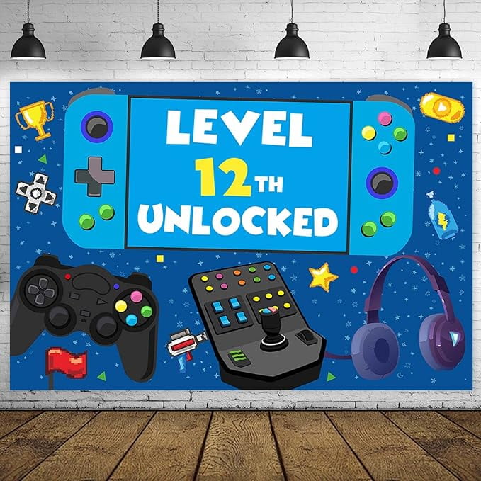 Level 12th Unlocked Happy Birthday Level Up Banner Backdrop Video Games ...